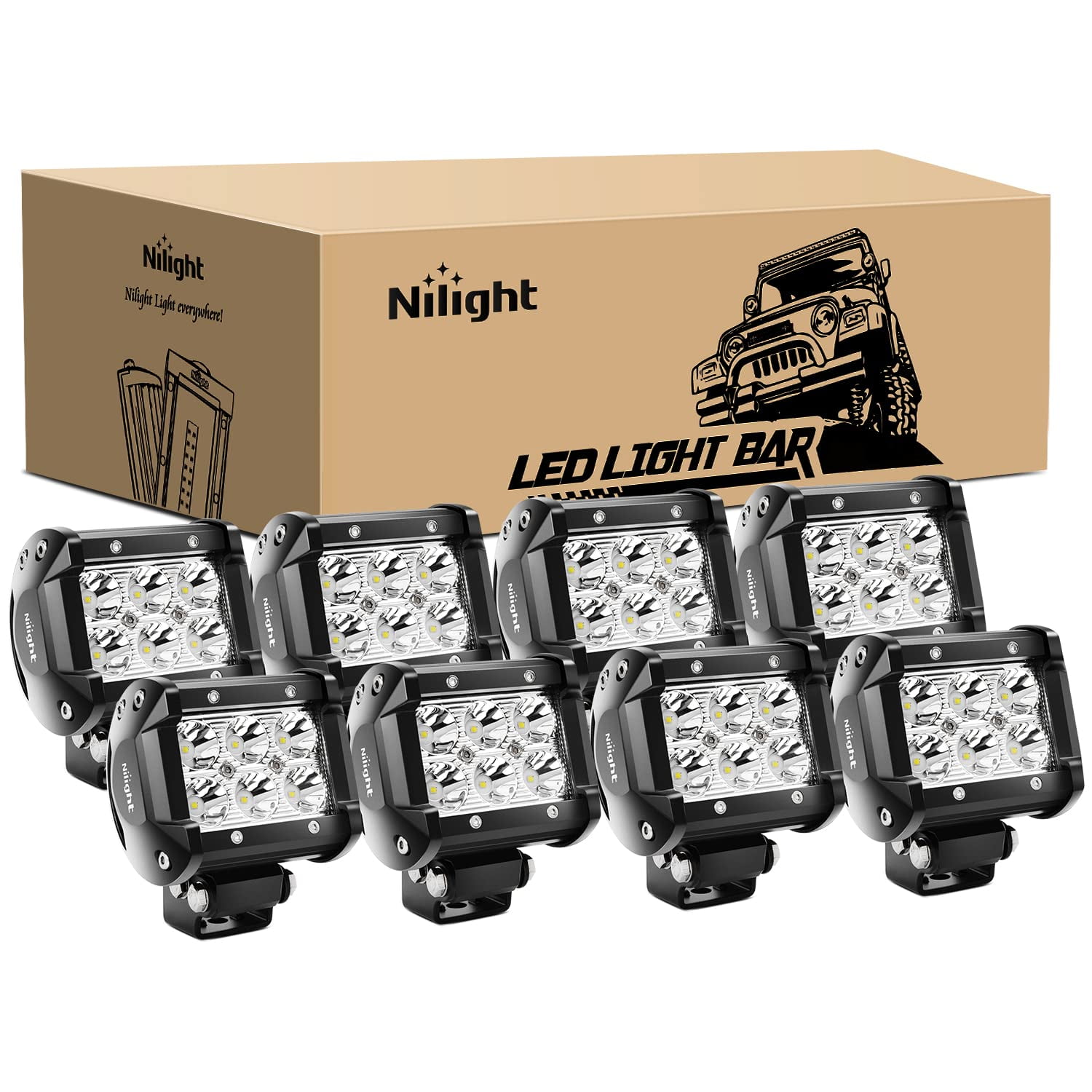 Nilight - NI 06A-18W IFF17 LED Light Bar 8PCS 18W 1260lm Spot led pods ...