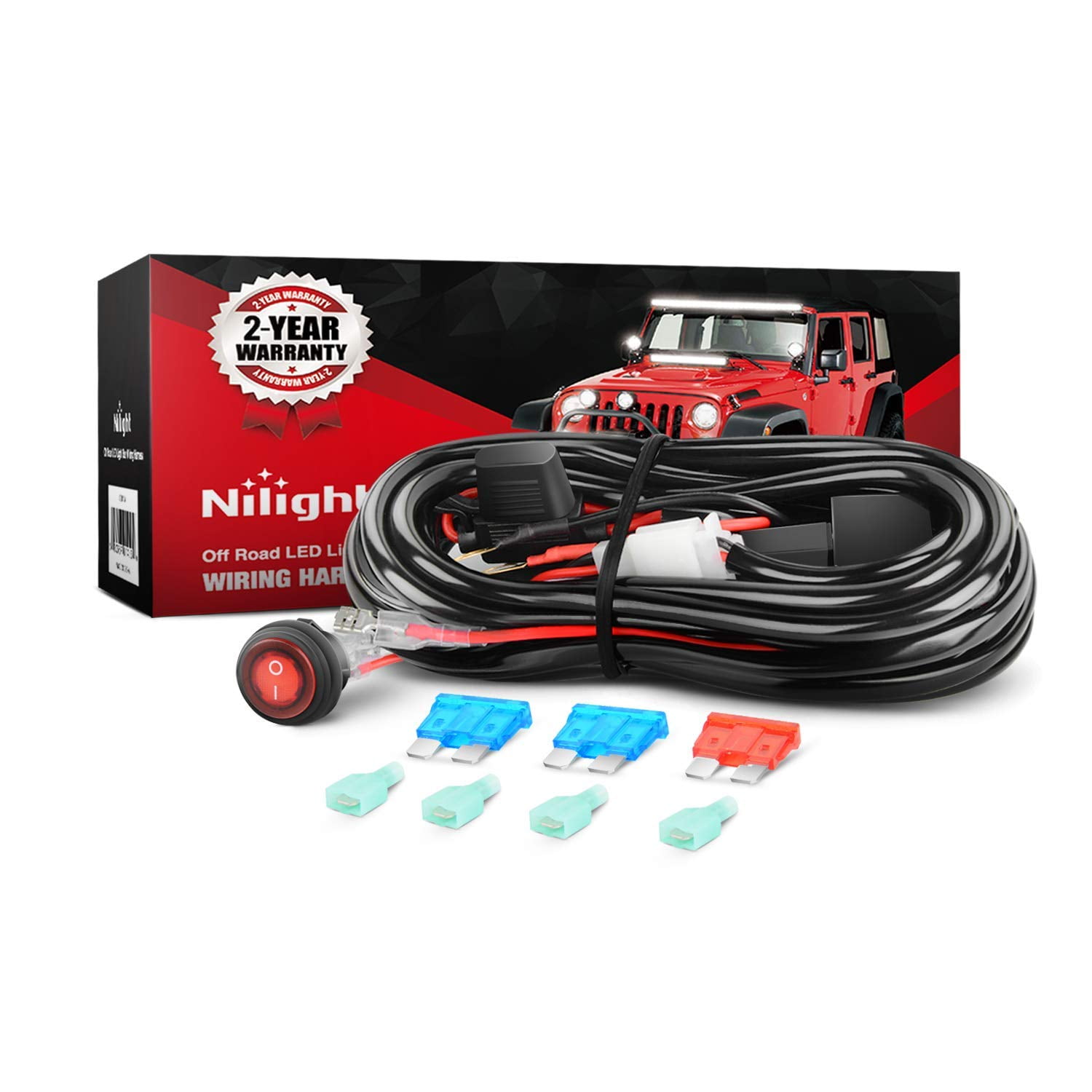 Nilight - NI-WA 02A DHF10 LED Light Bar Wiring Harness Kit 12V On Off ...
