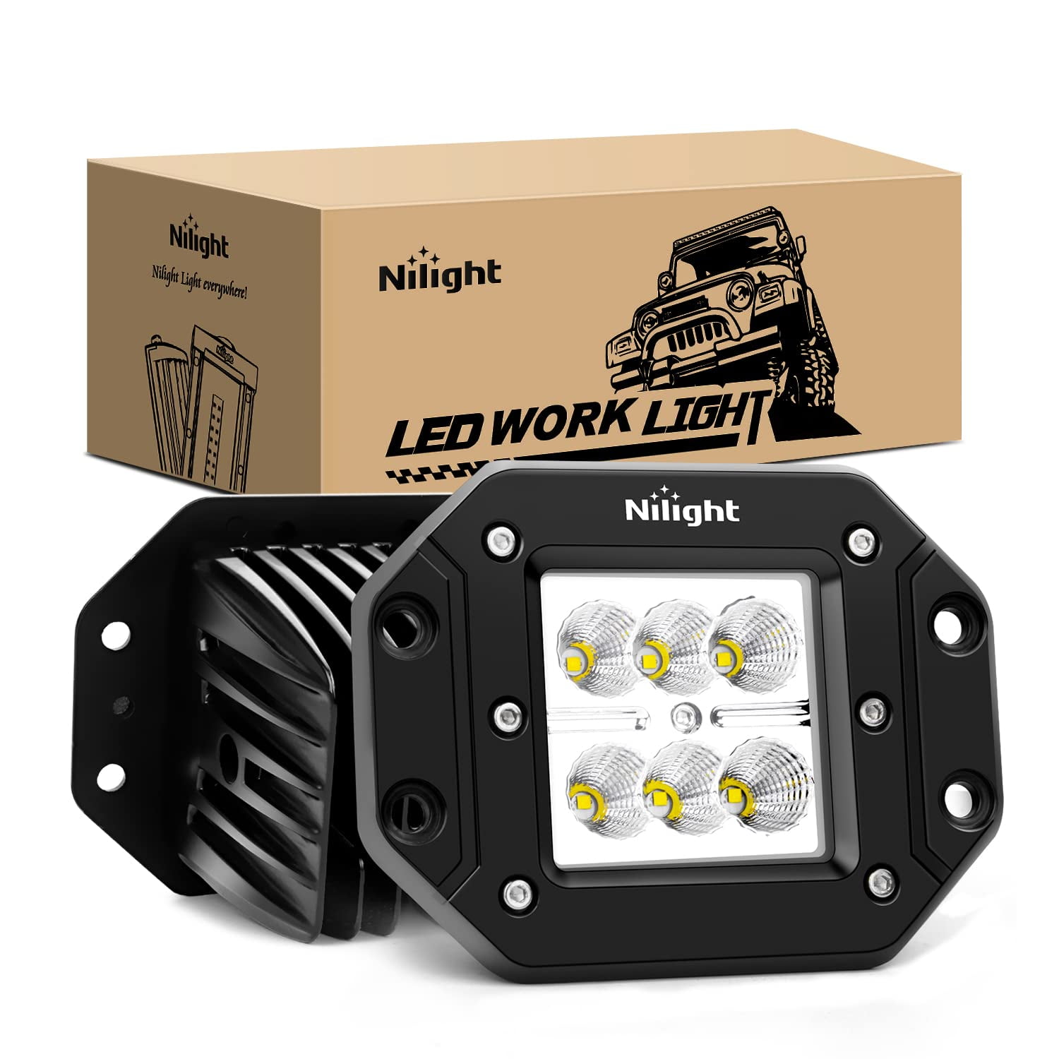 Nilight - NI23C-18W 2PCS 18W Flood LED Work Light Driving Lights Led ...