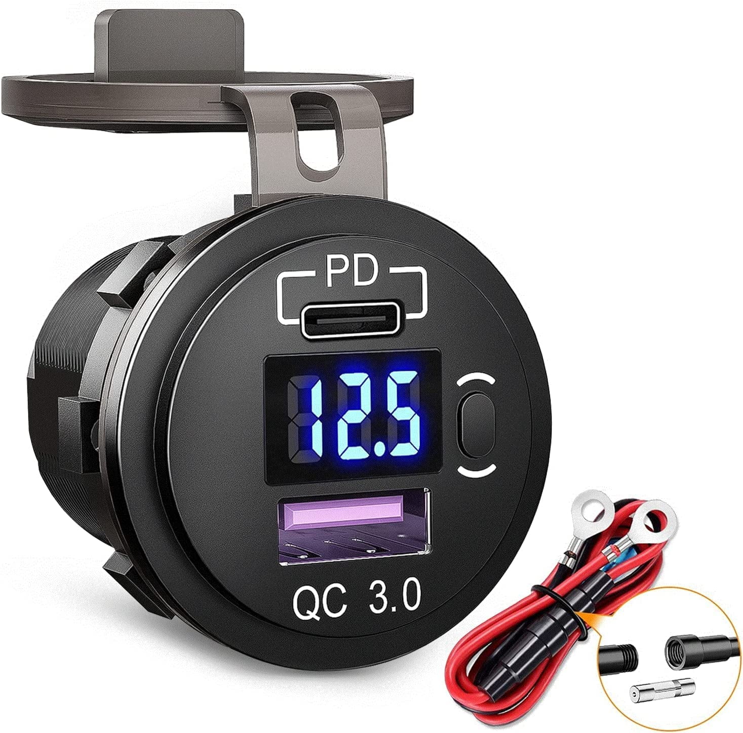 Nilight Quick Charge 3.0 Dual USB Car Charger Socket 12V PD QC3.0 Fast ...