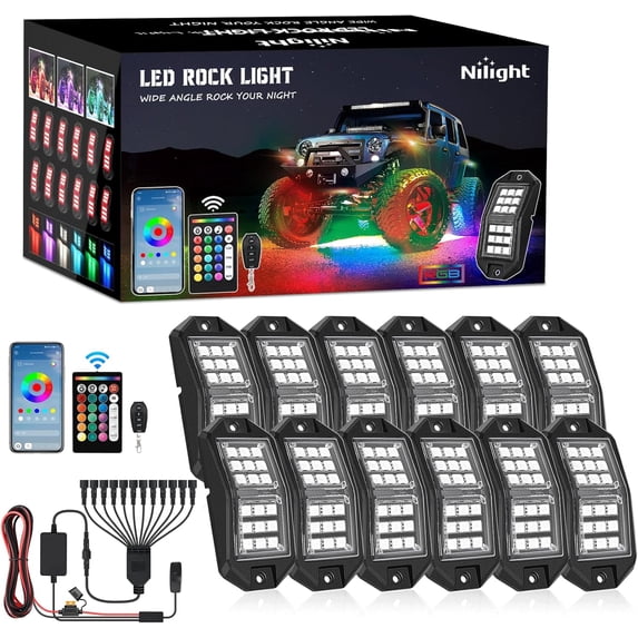 Nilight RGB LED Rock Lights Kit 12 PCS 18LED Wide Angle Wheel Well ...