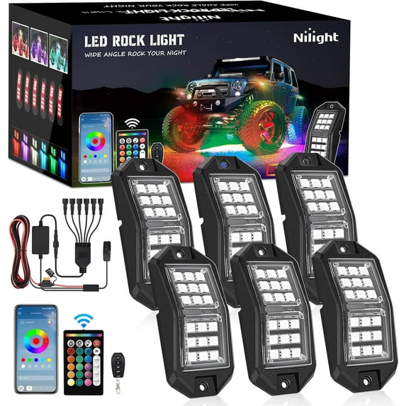 Nilight RGB LED Rock Lights Kit 6 PCS 18LED Wide Angle Wheel Well Light ...