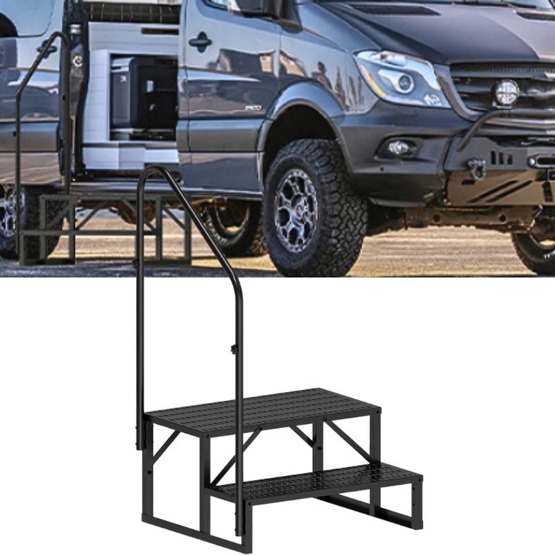 2 Steps RV Steps with Anti-Slip Handrail, Hot Tub Steps Outdoor RV Step ...