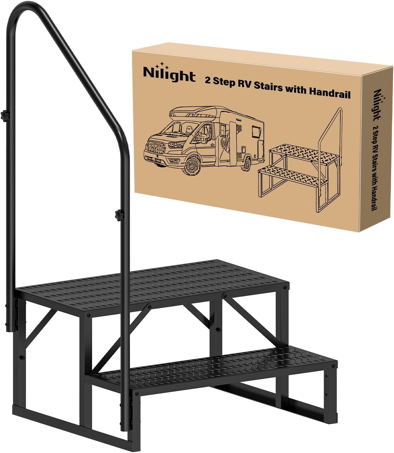 Nilight RV Steps with Handrail, 2 Steps Hot Tub Steps Outdoor RV Stairs ...