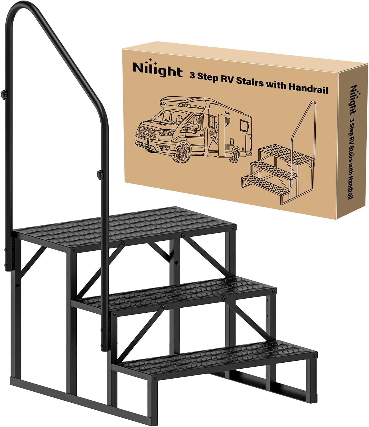 Nilight RV Steps with Handrail, 3 Steps Hot Tub Steps outdoor RV stairs ...