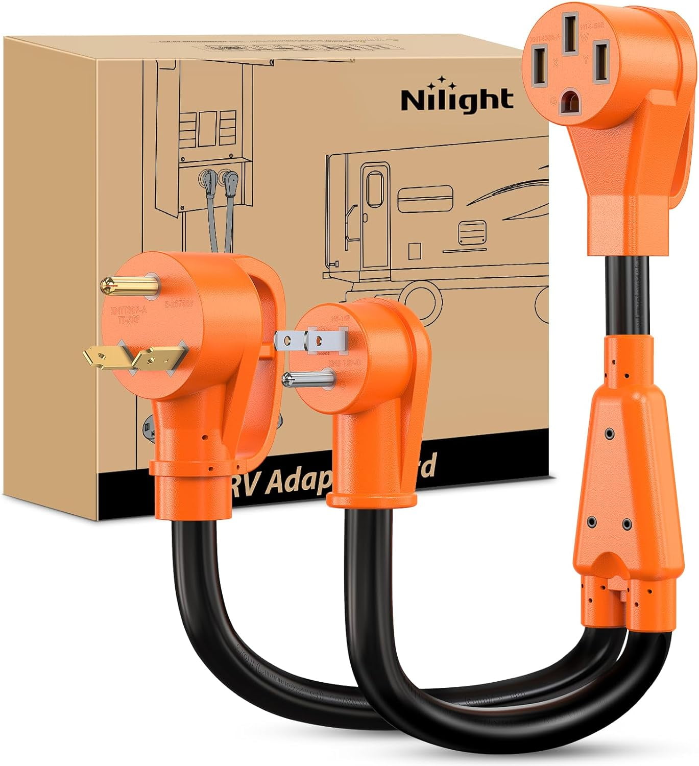 Nilight RV Y Splitter Adapter Cord 15 Amp 30 Amp to 50 Amp 5-15P TT-30P ...