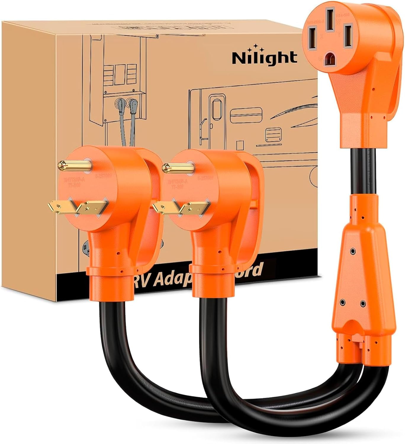 Nilight RV Y Splitter Adapter Cord 30 Amp to 50 Amp TT-30P Male Plug to ...