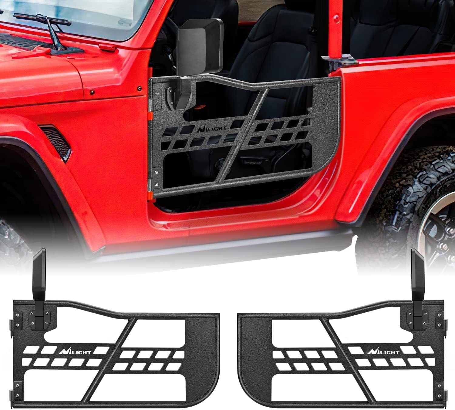 Nilight Off Road Front Tubular Doors with Side View Mirrors Compatible ...