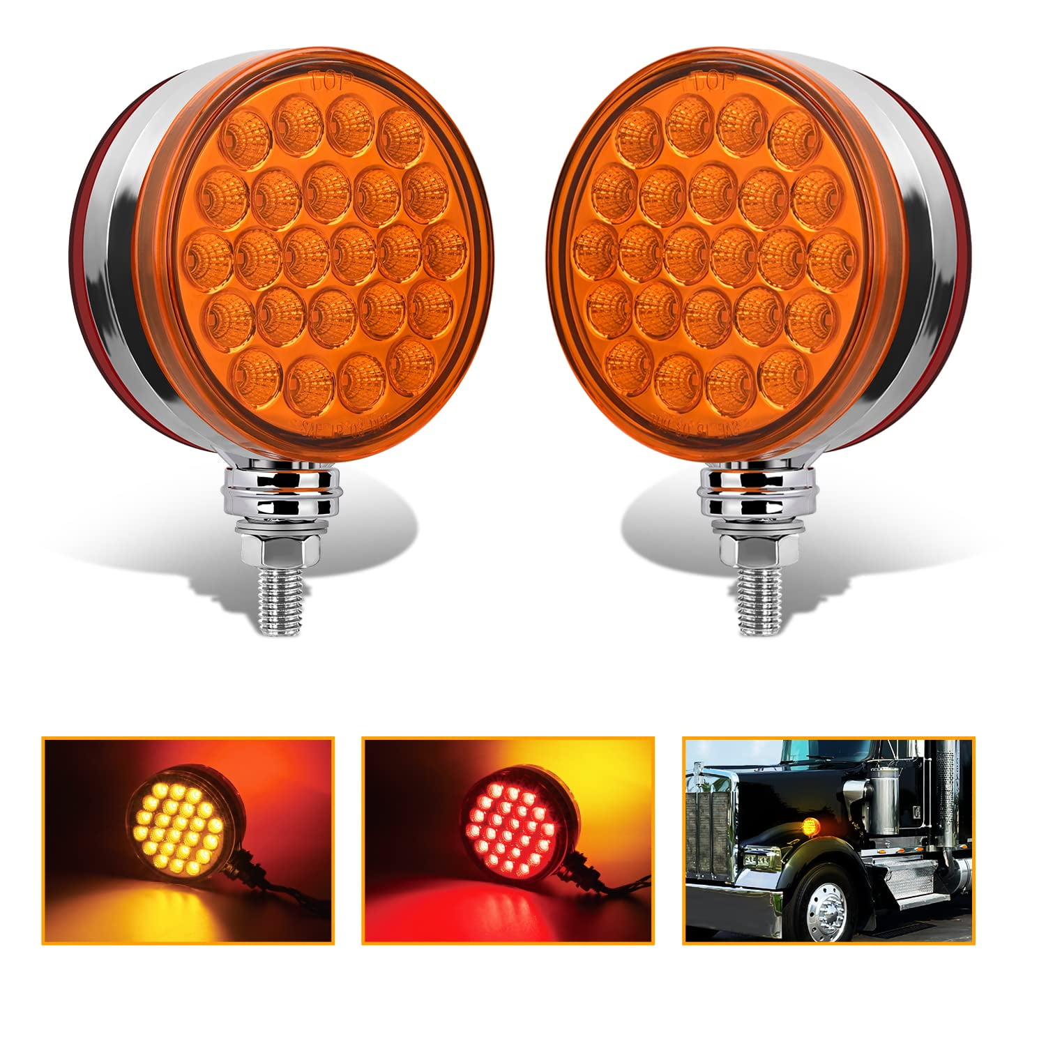 Nilight Round Double Face Fender Pedestal Light 2PCS 48LED Amber Red ...
