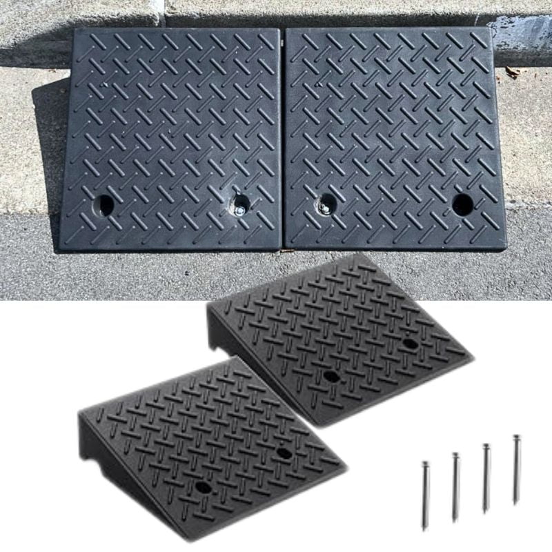2Pack Rubber Curb Ramp 3.9" Rise Height, Heavy-Duty Threshold Ramps ...