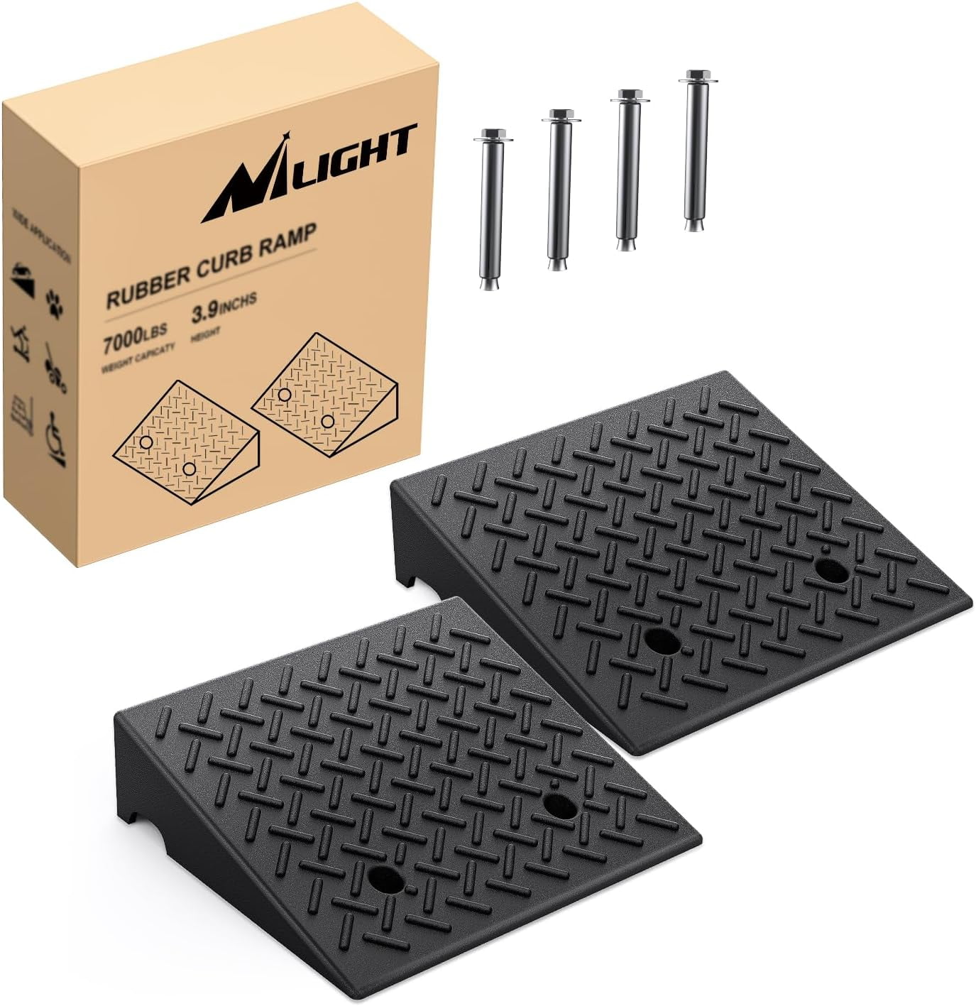 Nilight Rubber Curb Ramps, 3.9 inches Rise Height Heavy Duty Rubber ...