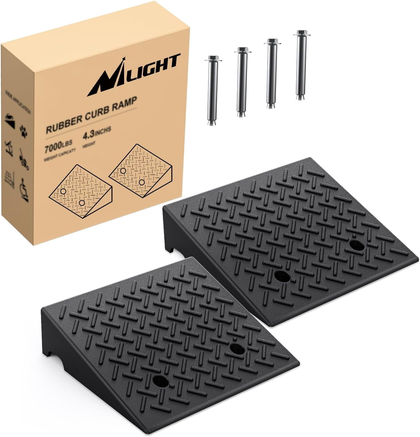 Nilight Rubber Curb Ramps, 4.3 inches Rise Height Heavy Duty Rubber ...