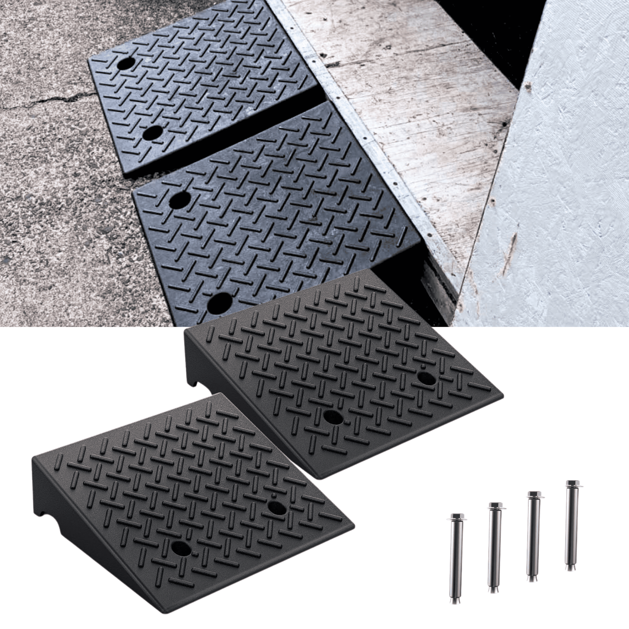 2 Pack Heavy Duty Rubber Curb Ramps 5" Height,7000LBS Capacity Textured ...