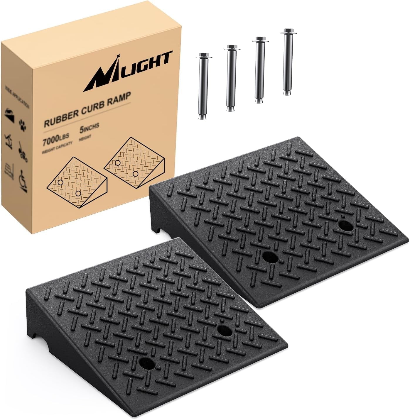 Nilight Rubber Curb Ramps, 5" Rise Height Heavy Duty Rubber Threshold ...