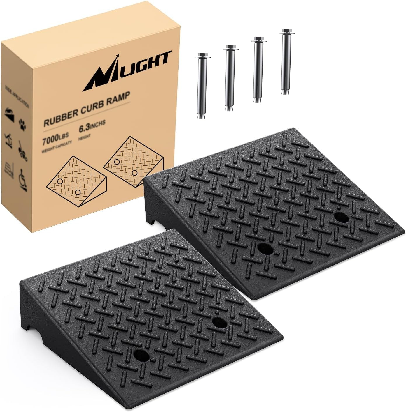 Nilight Rubber Curb Ramps, 6.3 Inches Rise Height Heavy Duty Rubber ...