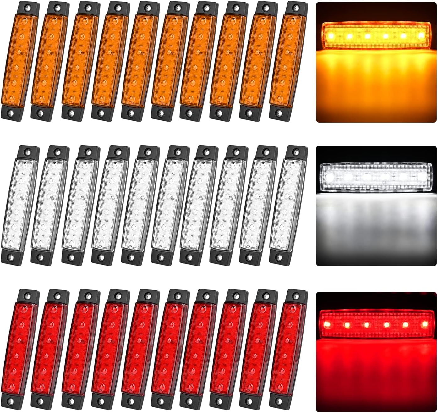 Nilight Side Marker Light 30Pcs 3.8inch Amber Red White 6 Led Indicator ...