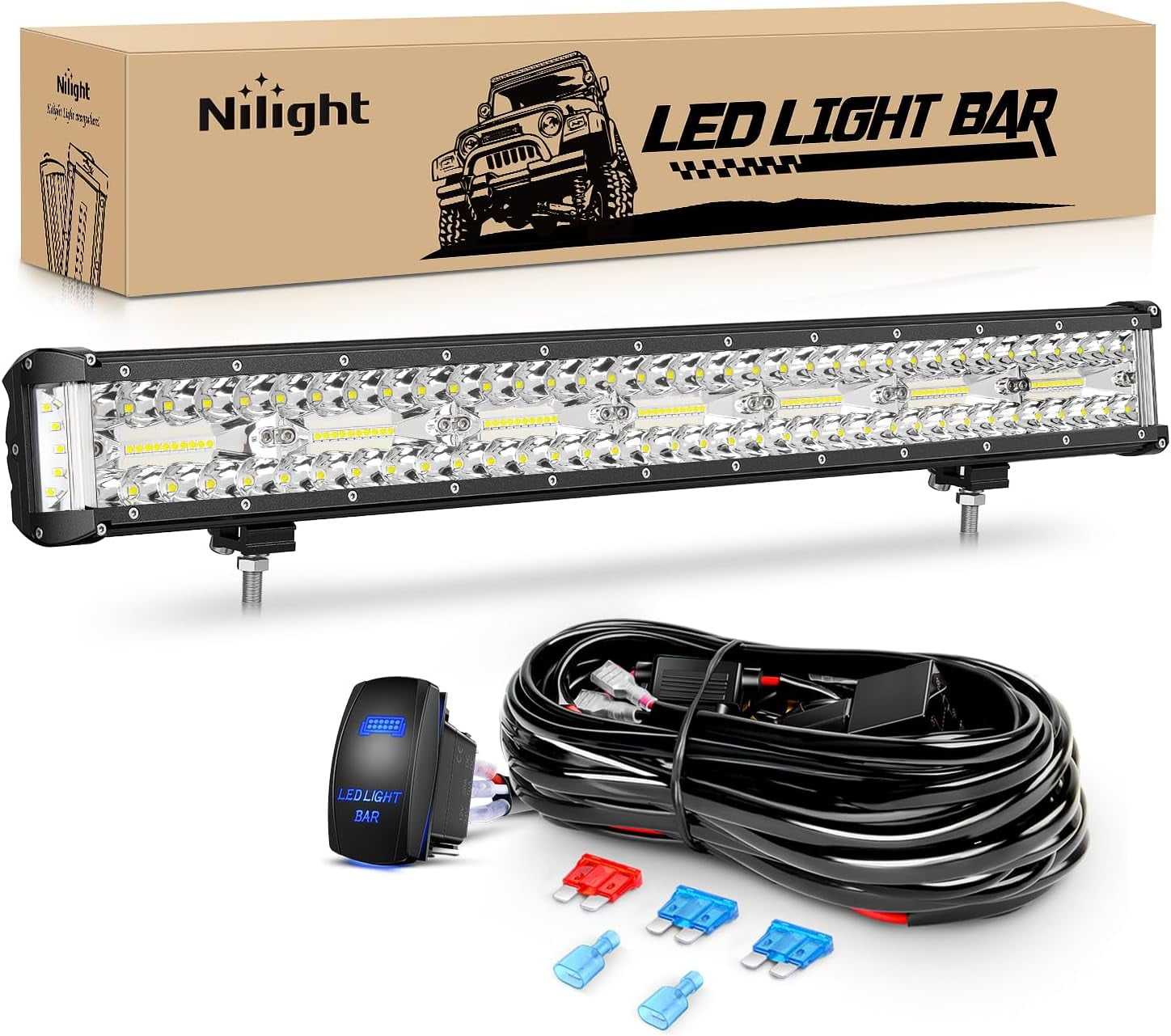 Nilight Side Shooter LED Light Bar 20 Inch Triple Row Spot Flood Combo ...