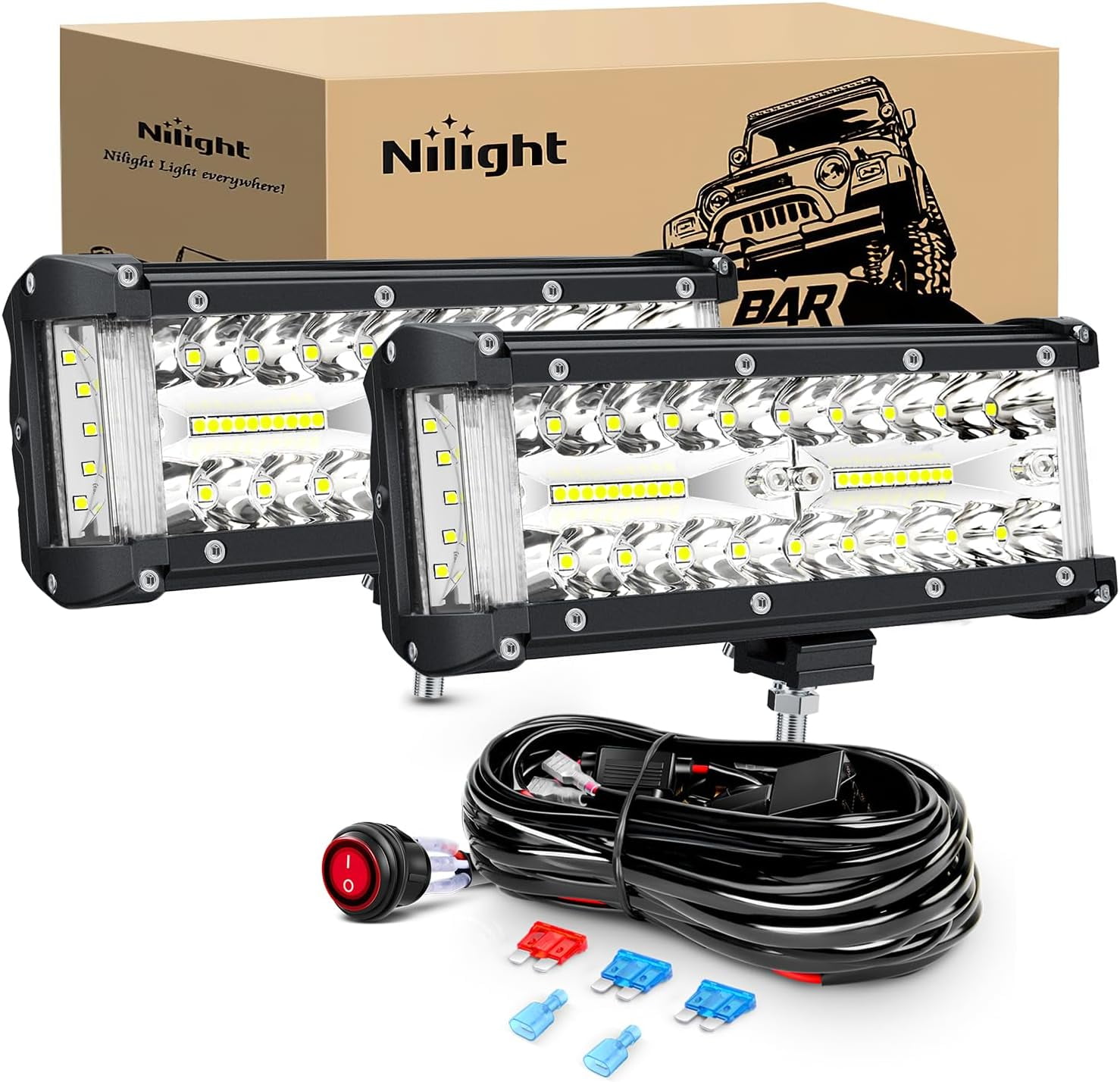 Free Shipping! Nilight Side Shooter LED Light Bar 2PCS 7Inch Triple Row ...