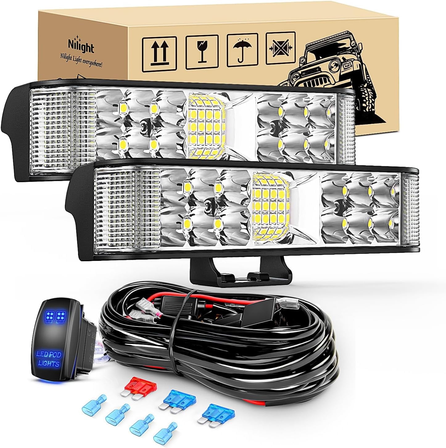 Nilight Side Shooter LED Light Bar/Pods 2PCS 6.5 Inch 60W Flood Spot ...