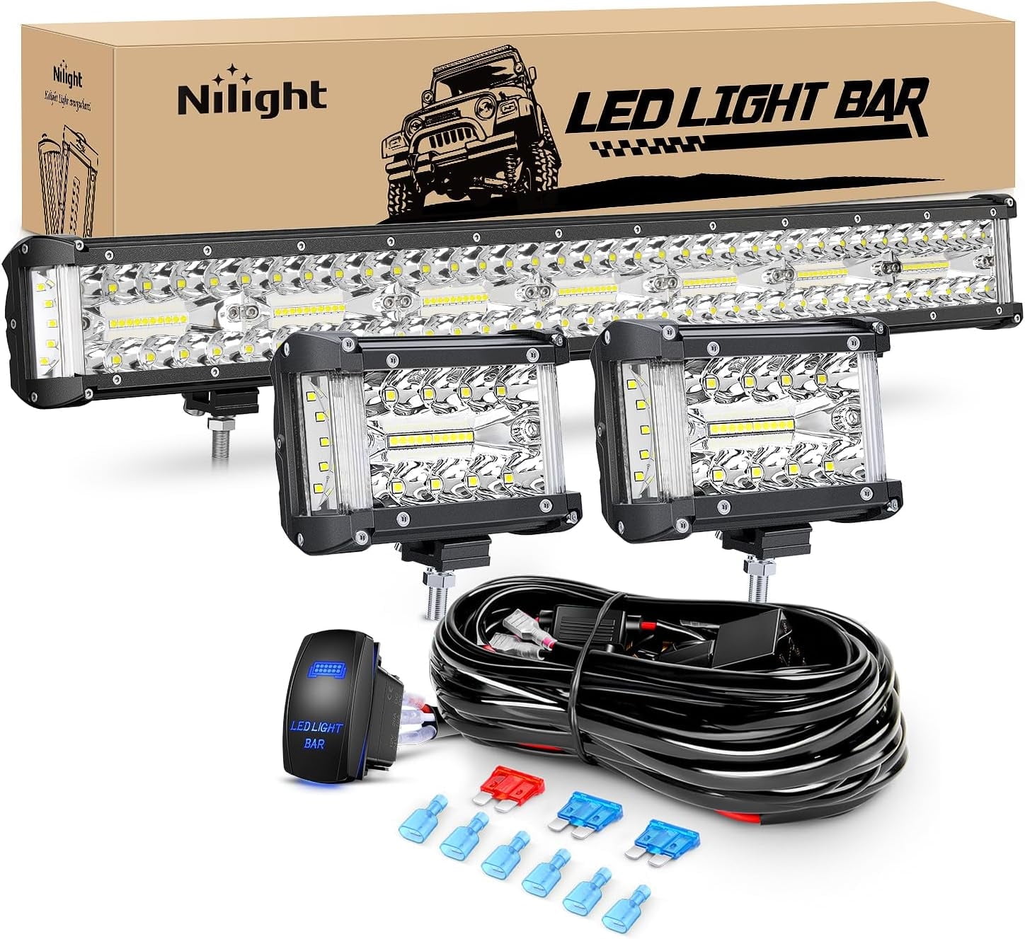 Nilight Side Shooter LED Light Bar Set 20Inch Triple Row Spot Flood ...