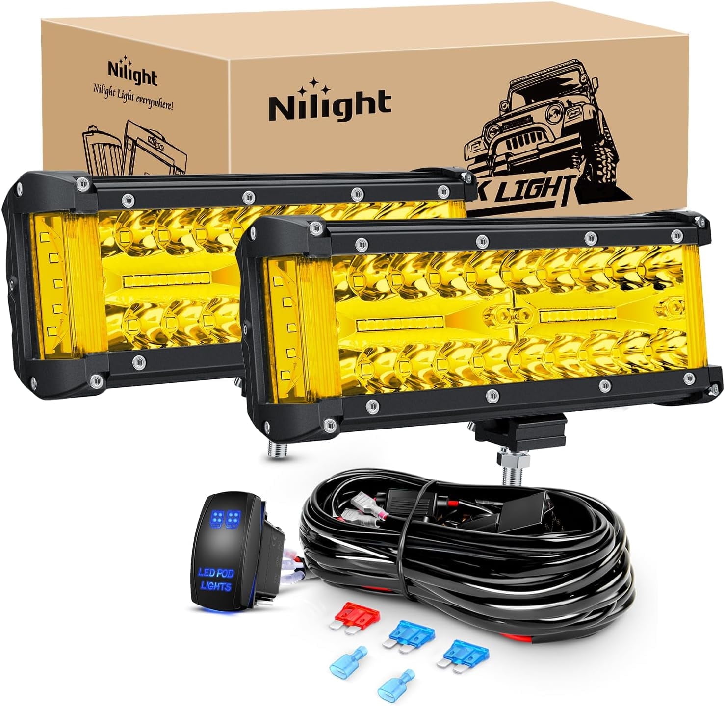Nilight Side Shooter Led Light Bar 2Pcs 7inch Triple Row Spot Flood ...