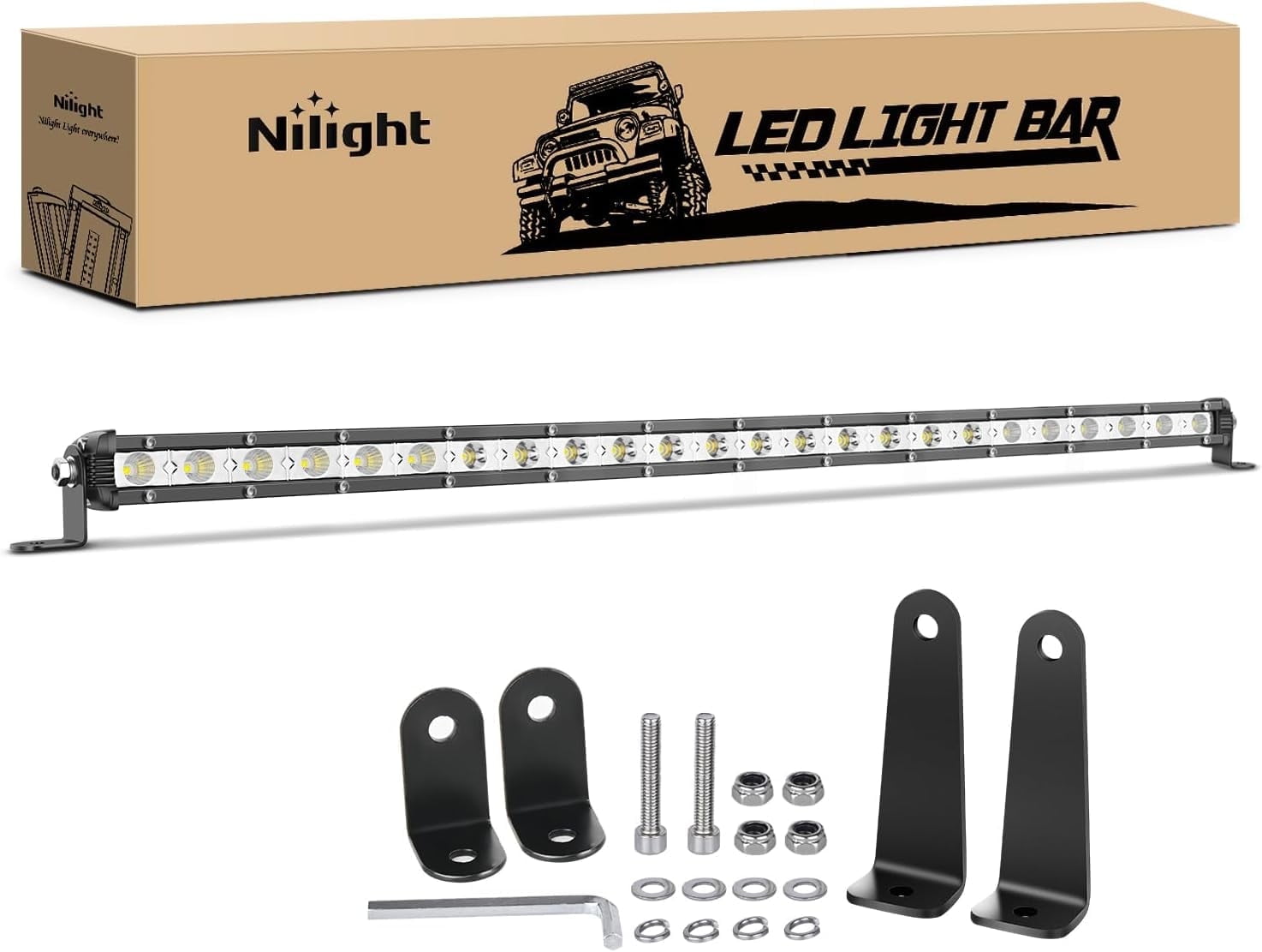 Nilight Single Row Ultra-Slim Spot Flood Combo Light Bar 25inch 72W Fog ...