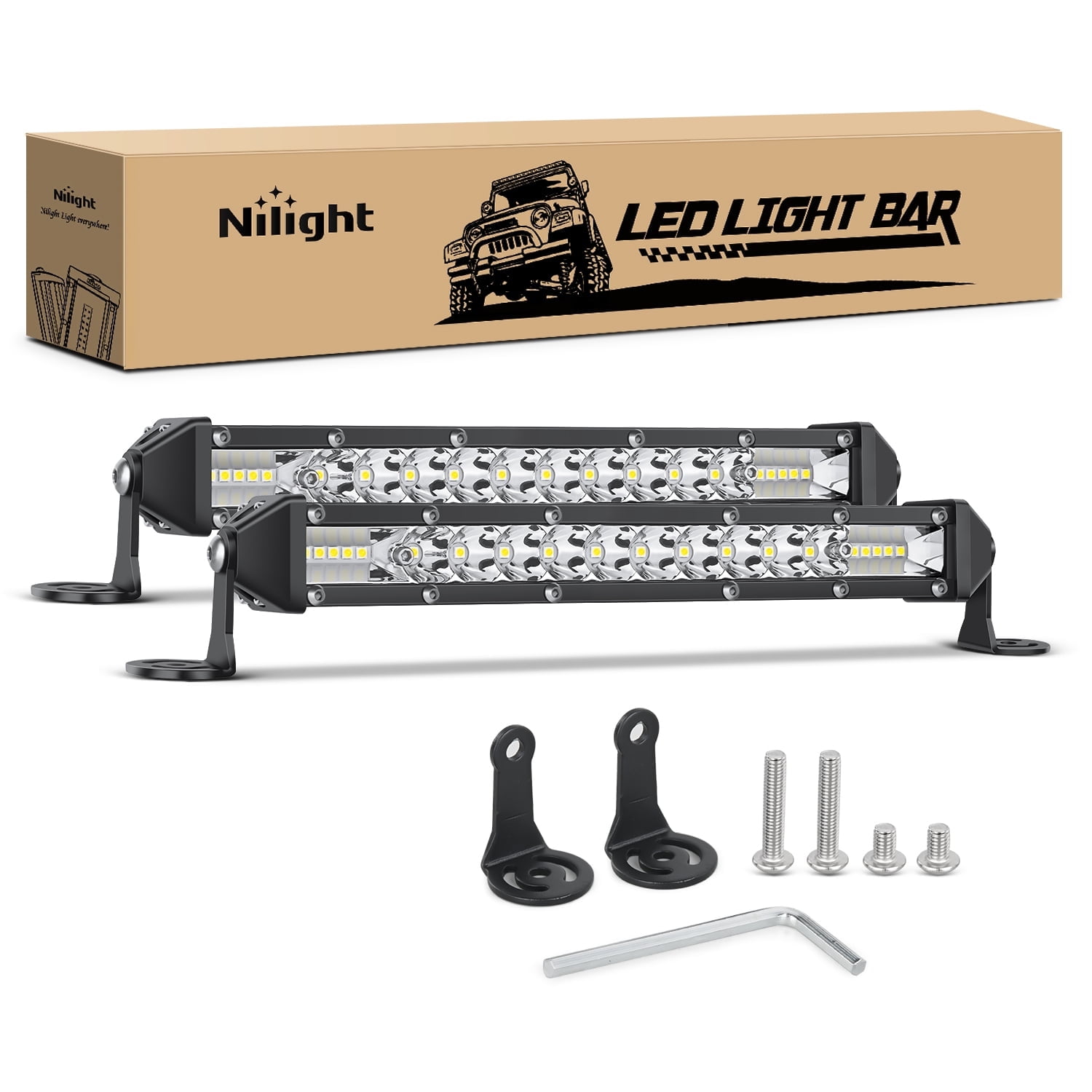 Nilight Slim LED Light Bar 2Pcs 11 Inch 26LED Single Row Spot Flood Combo Fog Light Driving ...