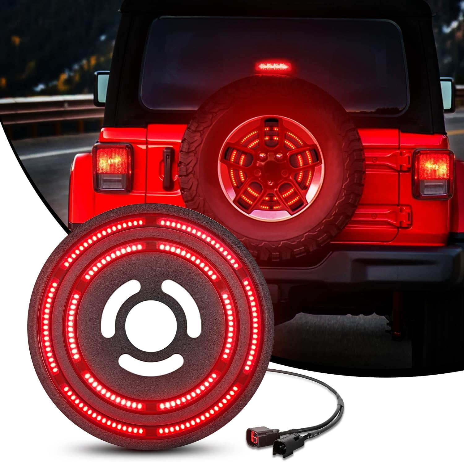 Nilight Spare Tire Brake Light Red Double Row LED Ring 3rd Third Stop ...