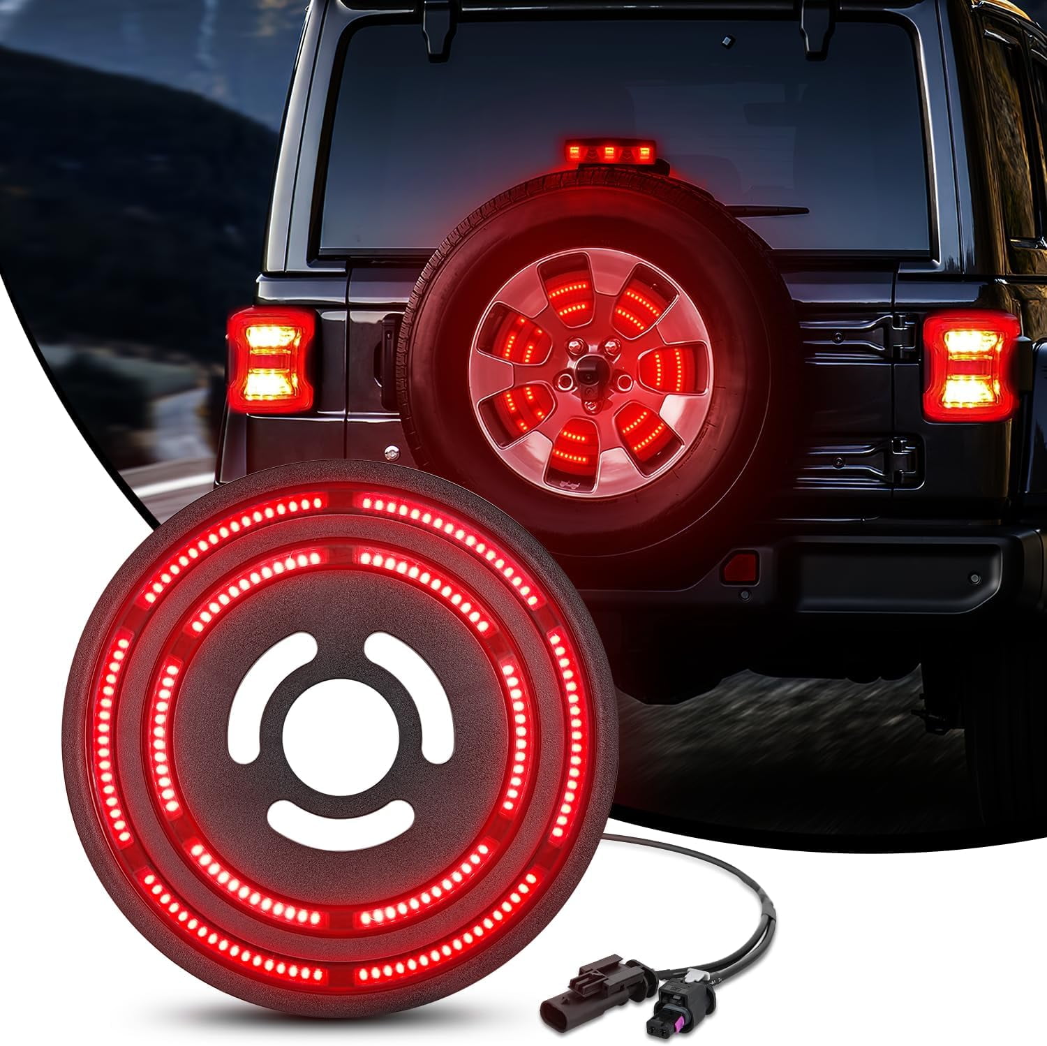 Nilight Spare Tire Brake Light Red Double Row LED Ring 3rd Third Stop ...