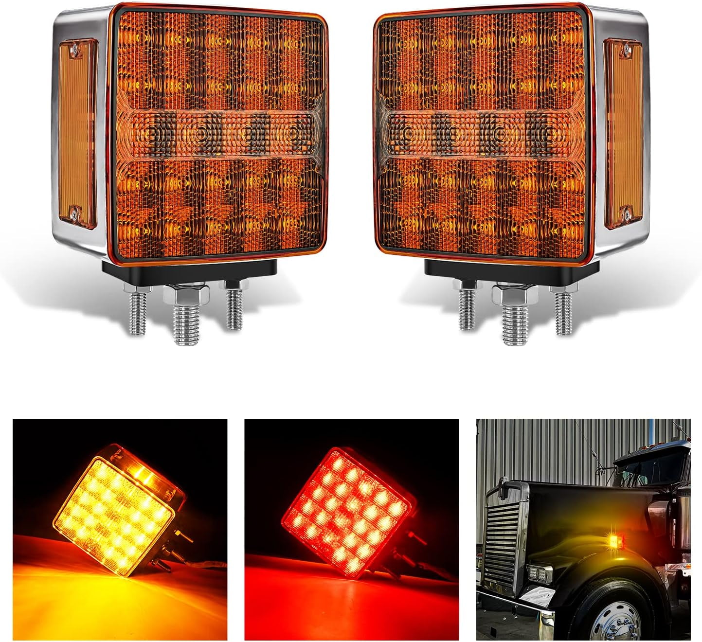 Nilight Square Double Face Fender Pedestal Light 2PCS 52LED Amber Red ...