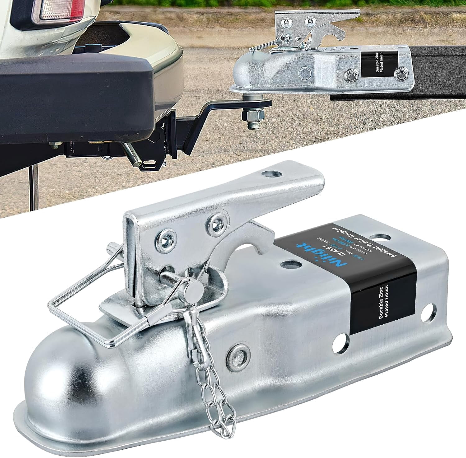 Nilight Straight Trailer Coupler with Safety Latch&Chain for 1-7/8 Inch ...