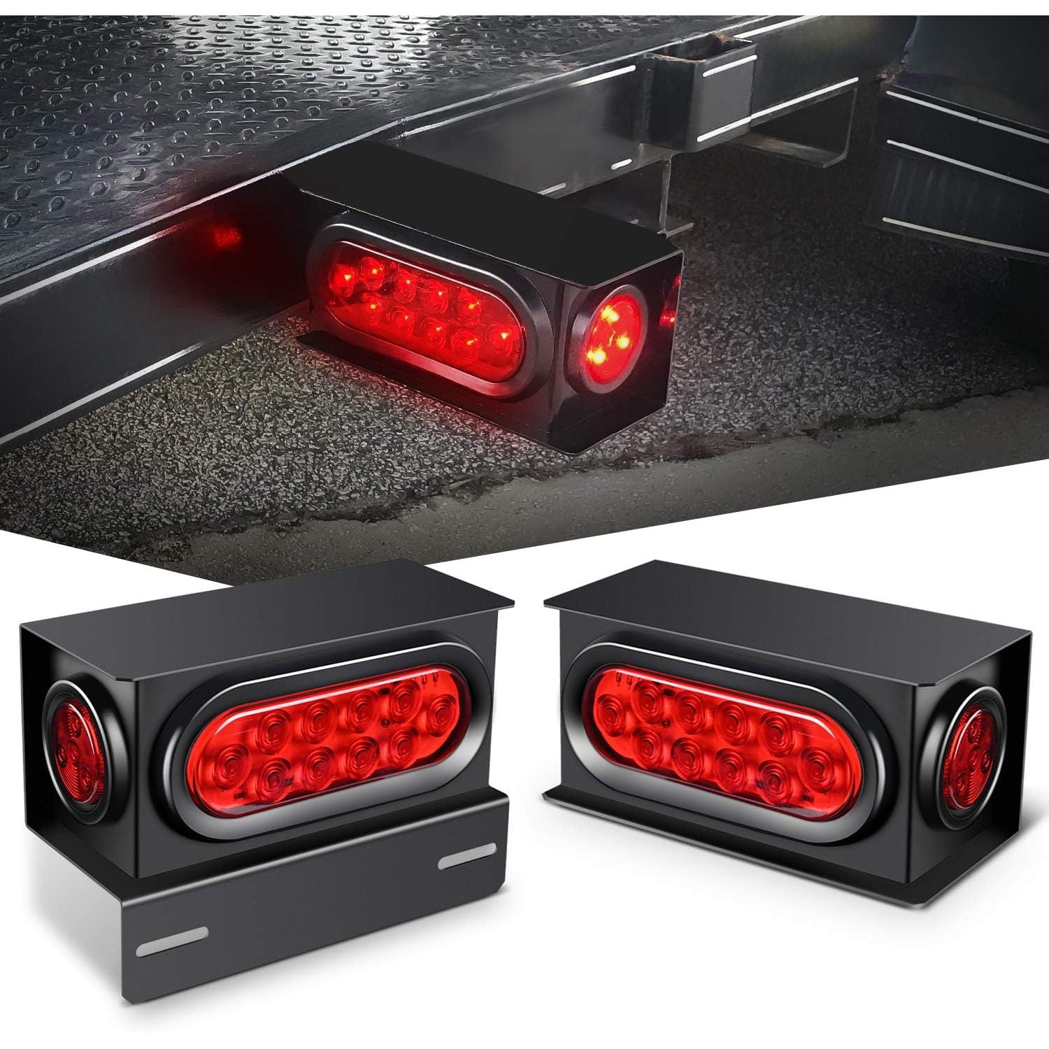 Nilight - TL-34 2PCS Steel Trailer Light Boxes Housing Kit w/6Inch Oval Red LED Tail Lights 2 ...
