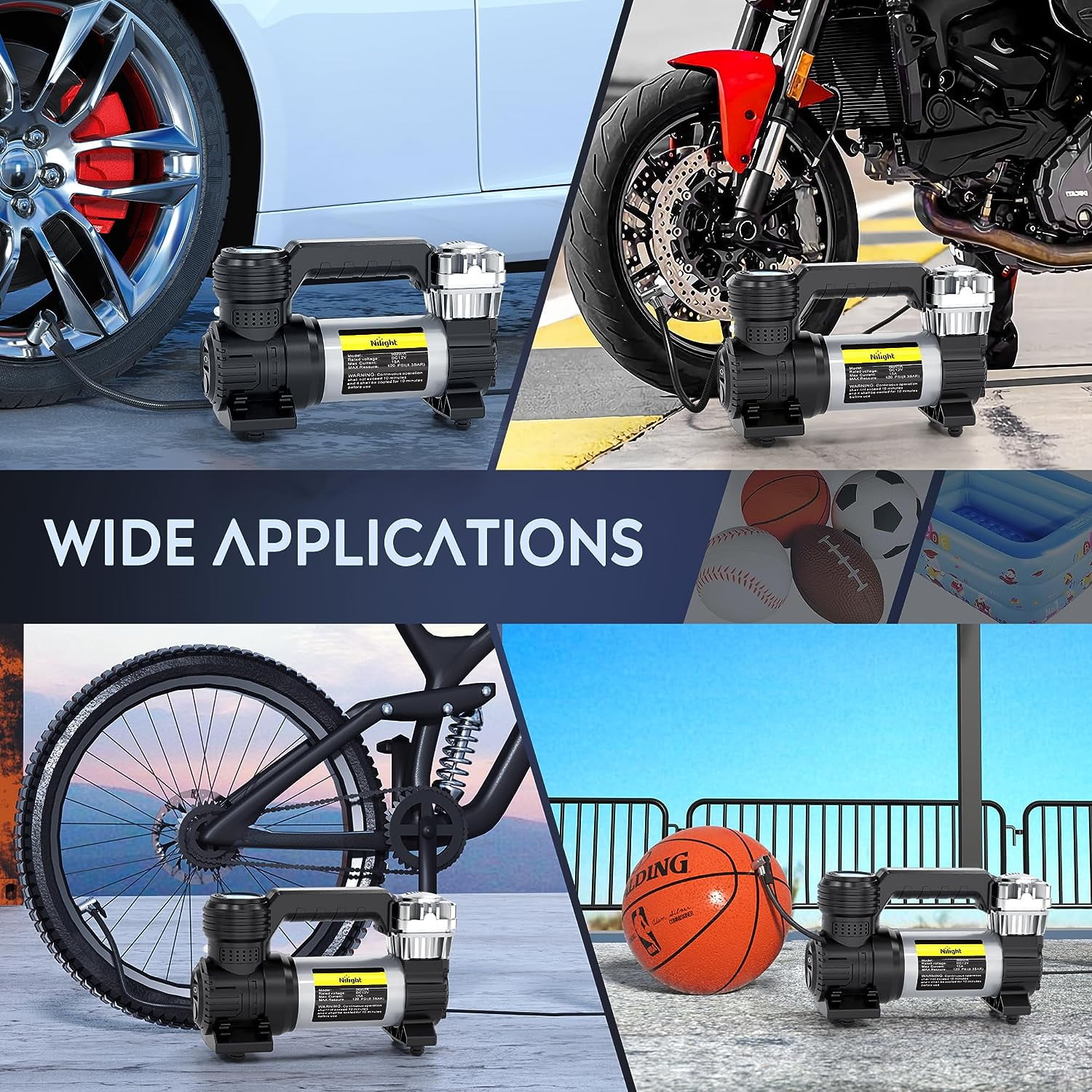 Nilight Portable Air Compressor Tire Inflator 12V Heavy Duty 120PSI ...