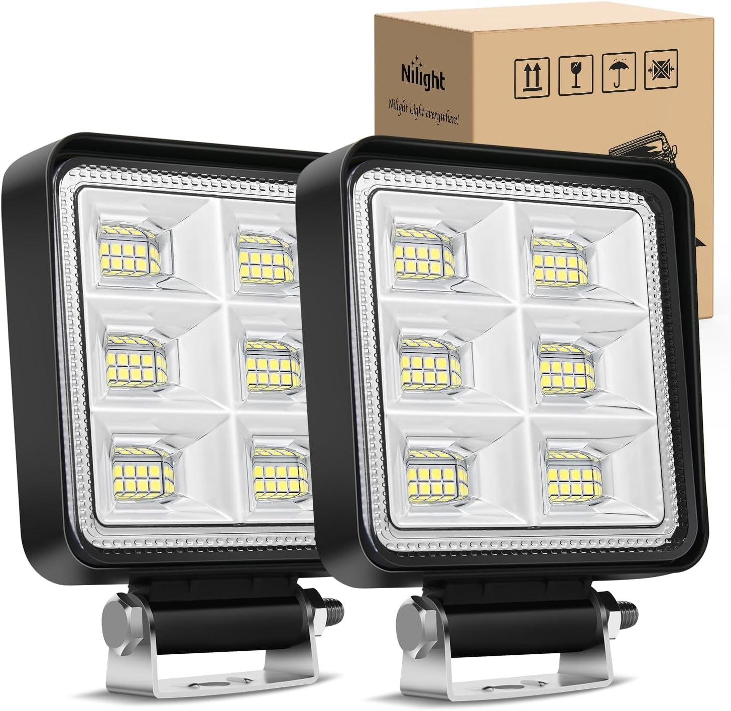 Nilight Tractor Lights Led Pod Lights Square 2Pcs 4inch 48Led Flood ...