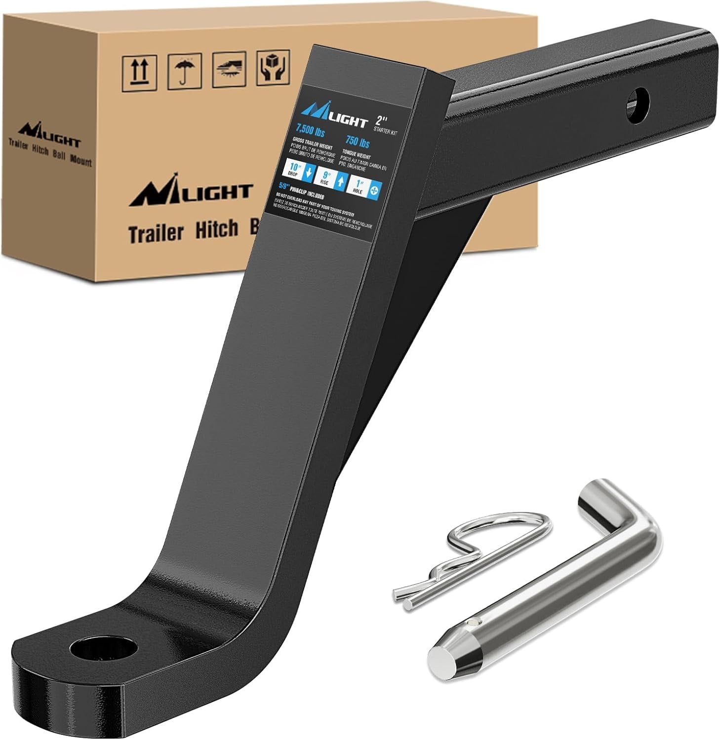 Nilight Trailer Hitch Ball Mount with 5/8" Hitch Pin Clip Fits 2 Inch ...