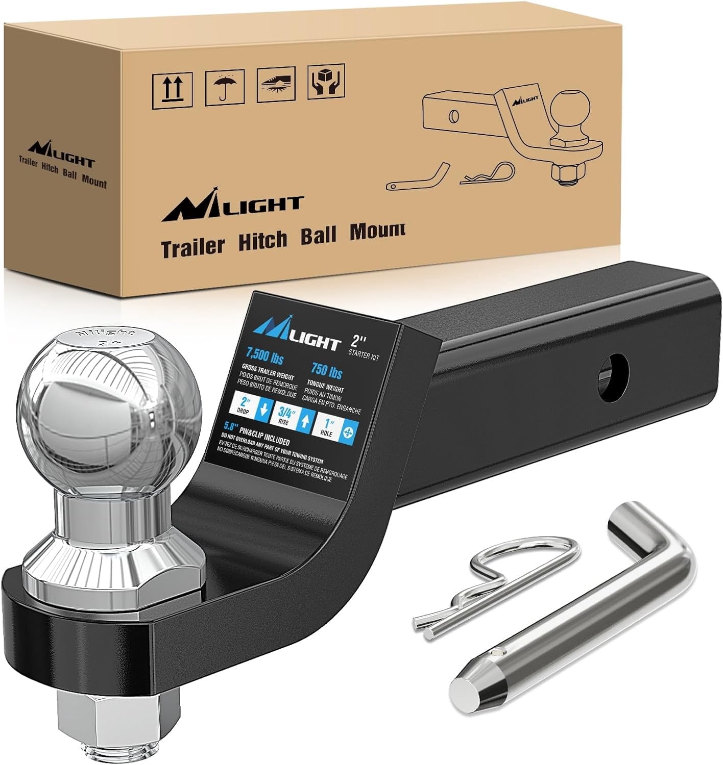 Nilight Trailer Hitch Ball Mount, 7500 lbs capacity, 2" drop - Walmart.com