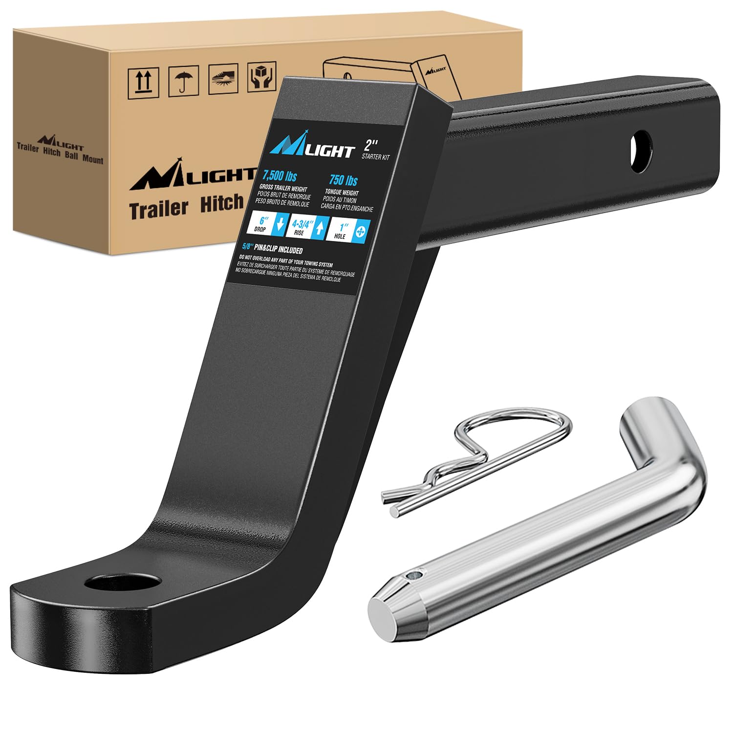Nilight Trailer Hitch Ball SSF20 Mount with 5/8" Hitch Pin Clip Fits 2 ...