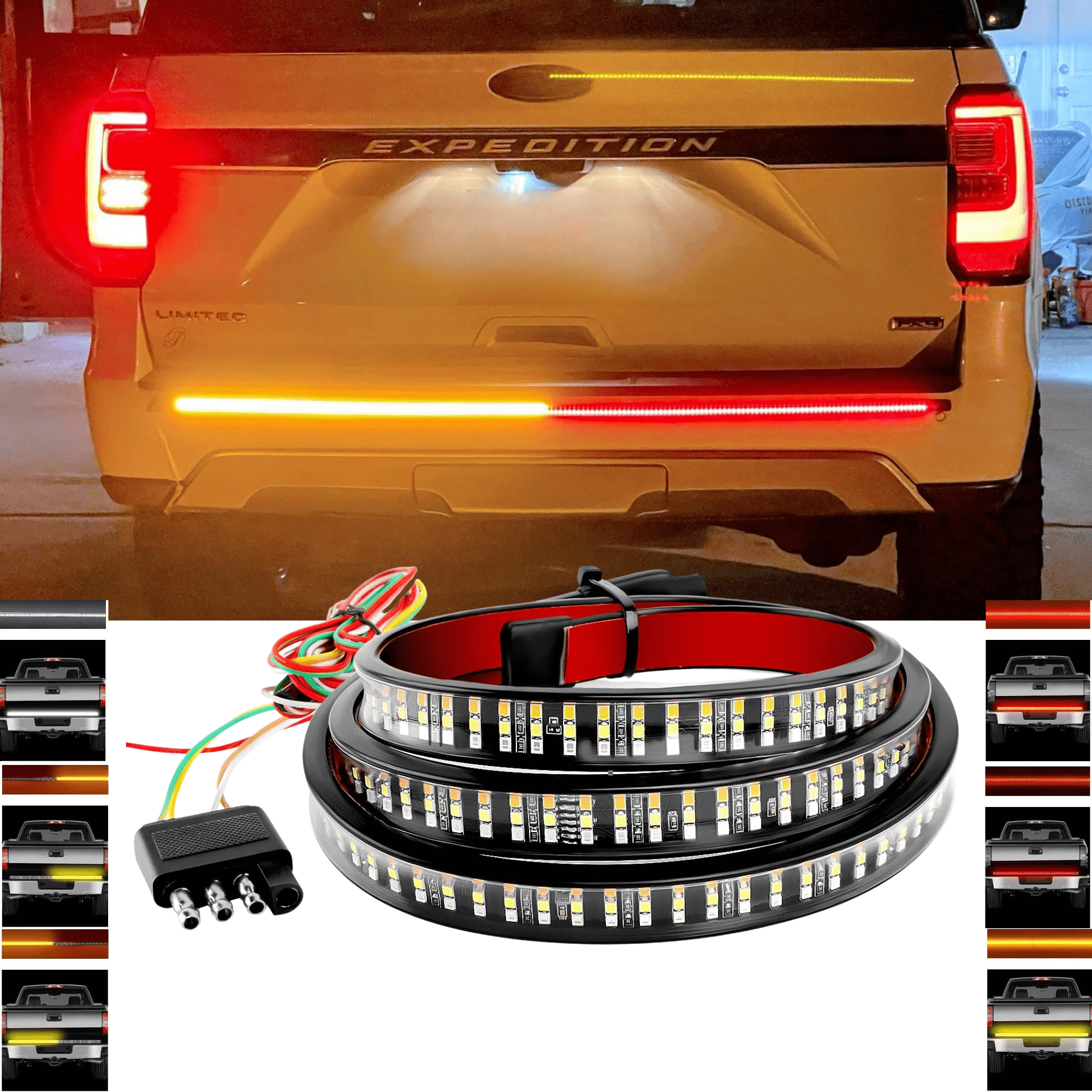 Nilight Lorry Tailgate 60" 3 Rows 504 LED Strips with Red Stop White ...