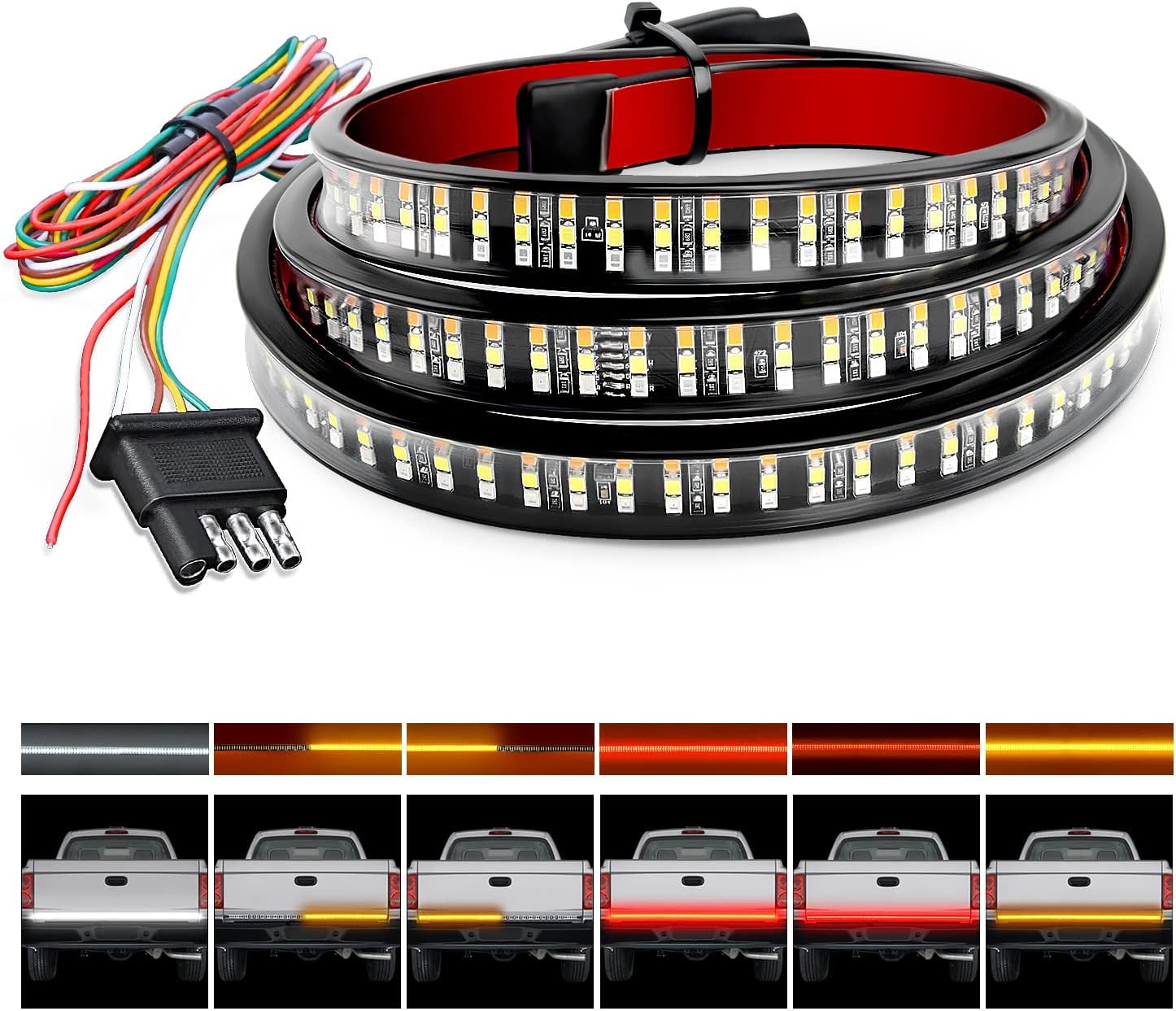 Nilight Truck Tailgate Light Strip 48" Triple Row 360 LED Strip with ...