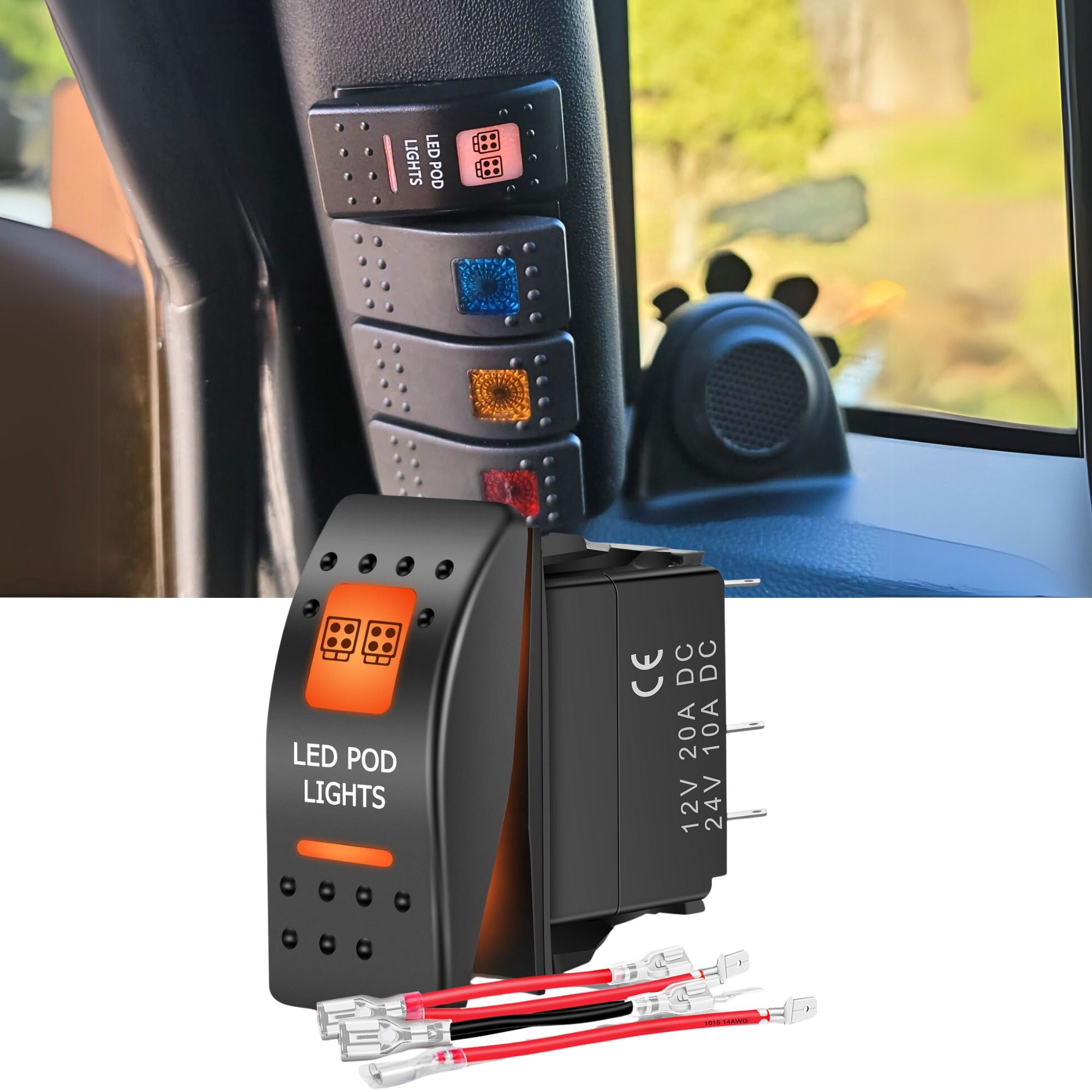 LED Work Lights Waterproof Rocker Switch On-Off 12V/20A 24V/10A 5Pin ...
