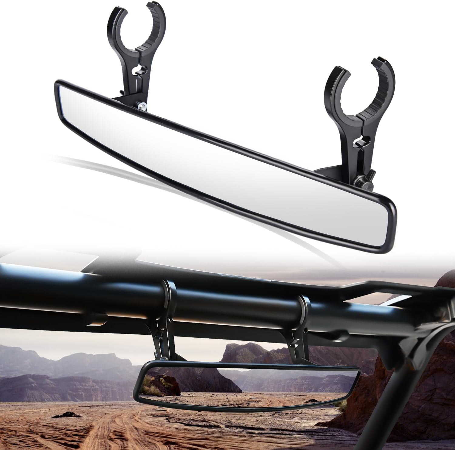 Nilight UTV Rear View Mirror 15" Wide Clear Convex Center Mirror with 3 ...