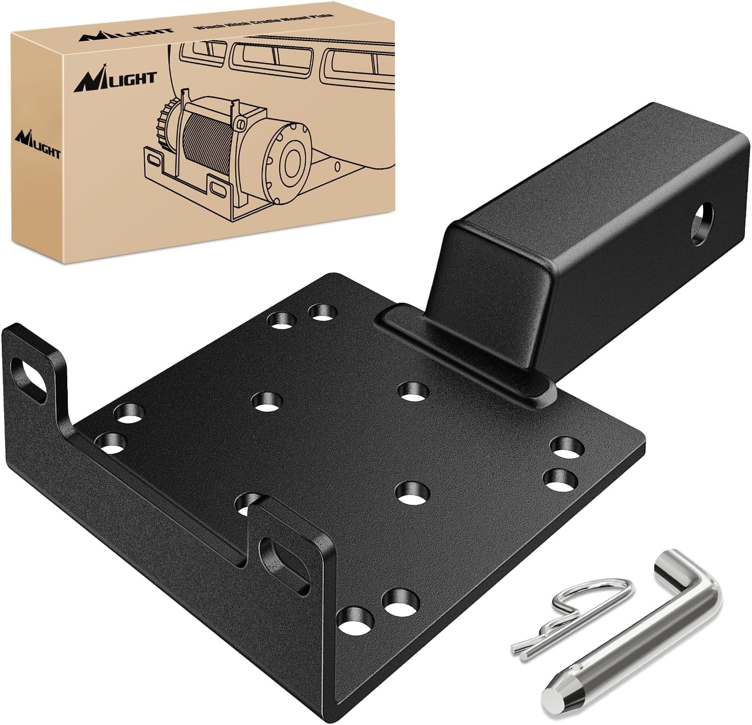 Nilight Universal Trailer Hitch Winch Mounting Plate with 2'' Receiver ...