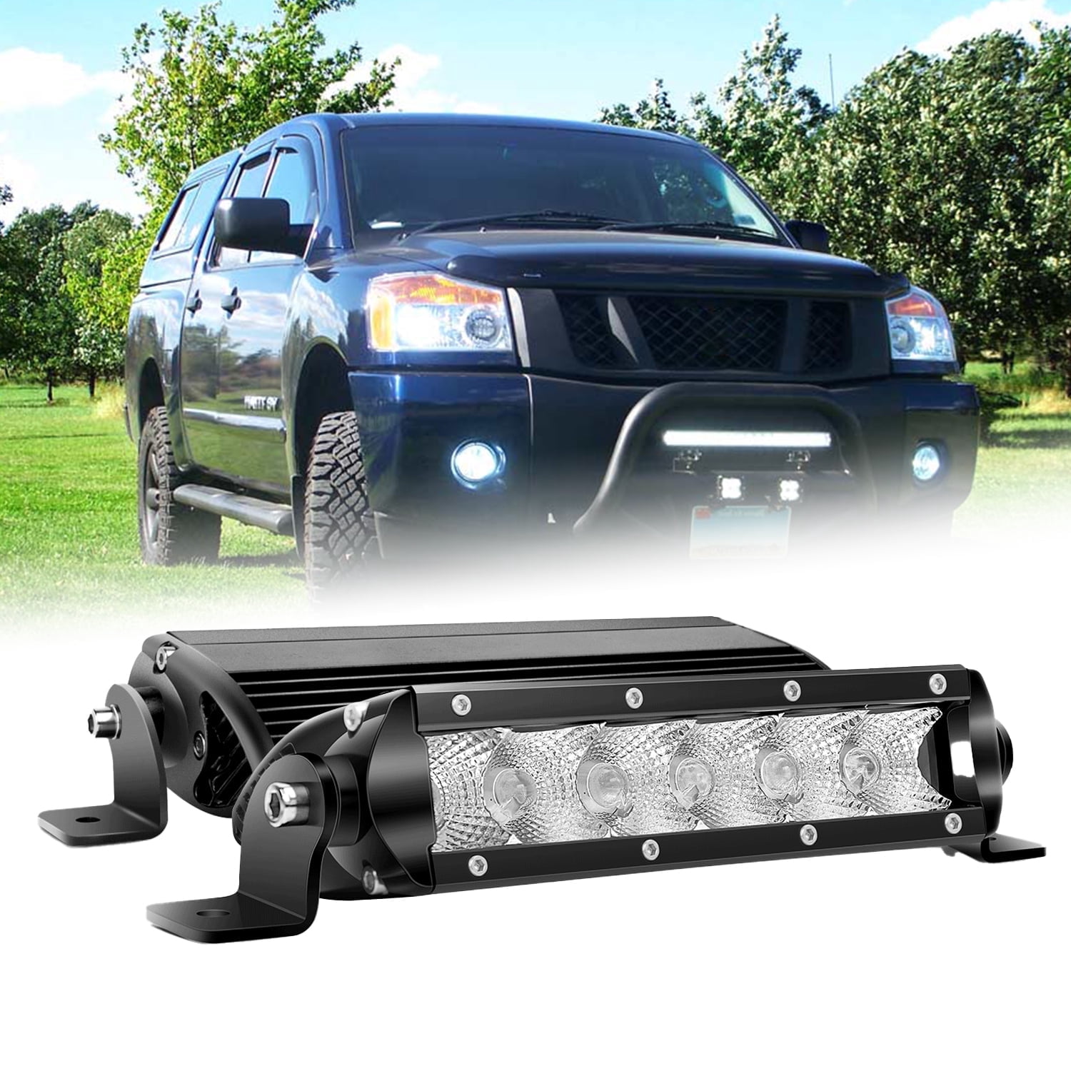 Nilight Light Bar Super Slim Single Row 2Pcs7inch 30W Flood Driving Fog ...