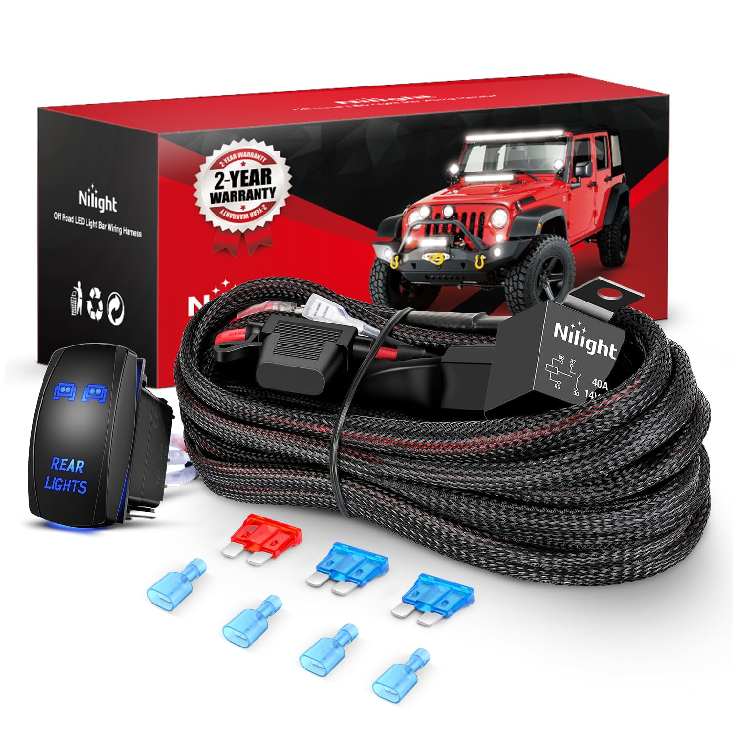 Nilight Wiring Harness Kit Nylon 16 AWG 2 Leads Rear Lights 12V 5Pin ...