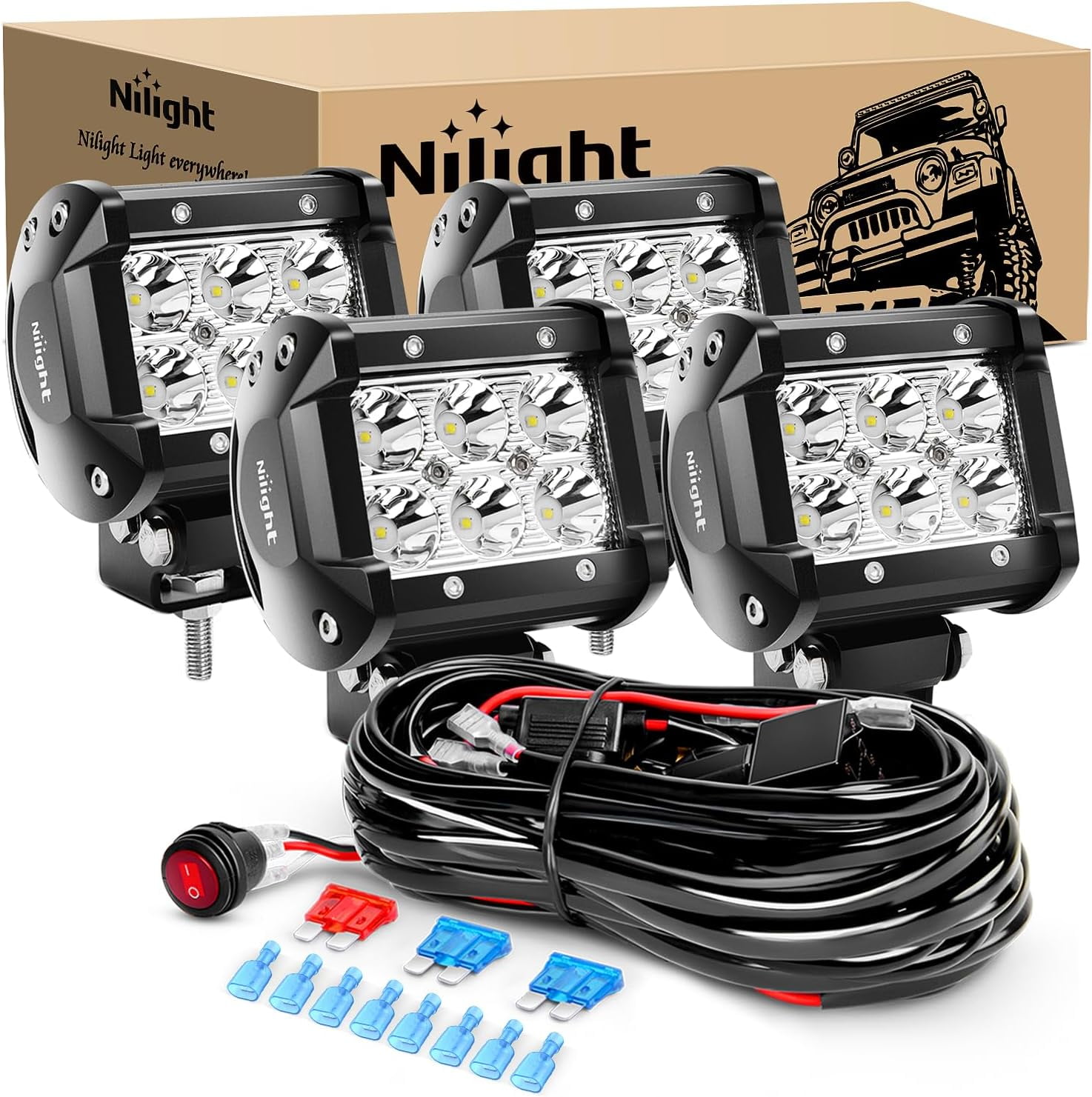 Free Shipping! Nilight Pure White LED Automotive Light Bars 18W Spot ...