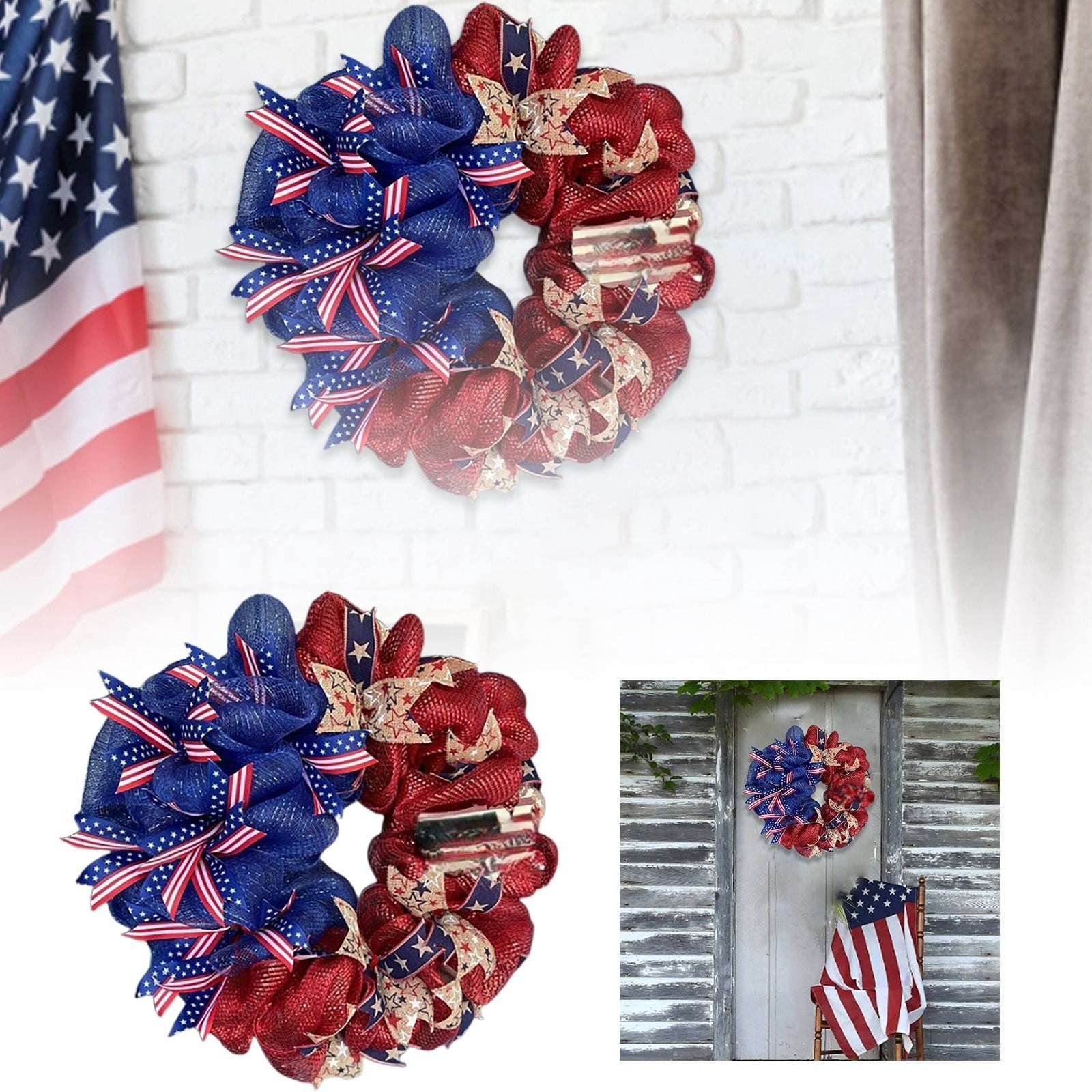 Nilnehc Patriotic Wreath For Independence Day Usa Flag Themed Home ...