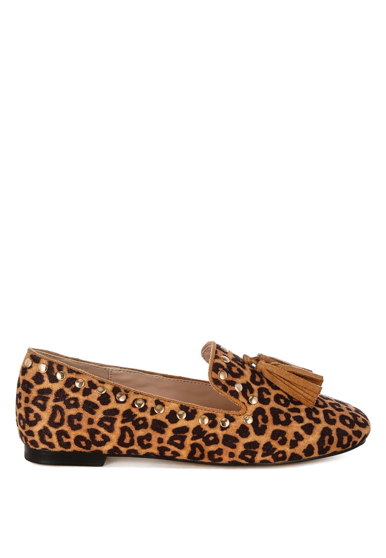 Niloha Studs & Tassels Detail Leopard Loafers - Walmart.com