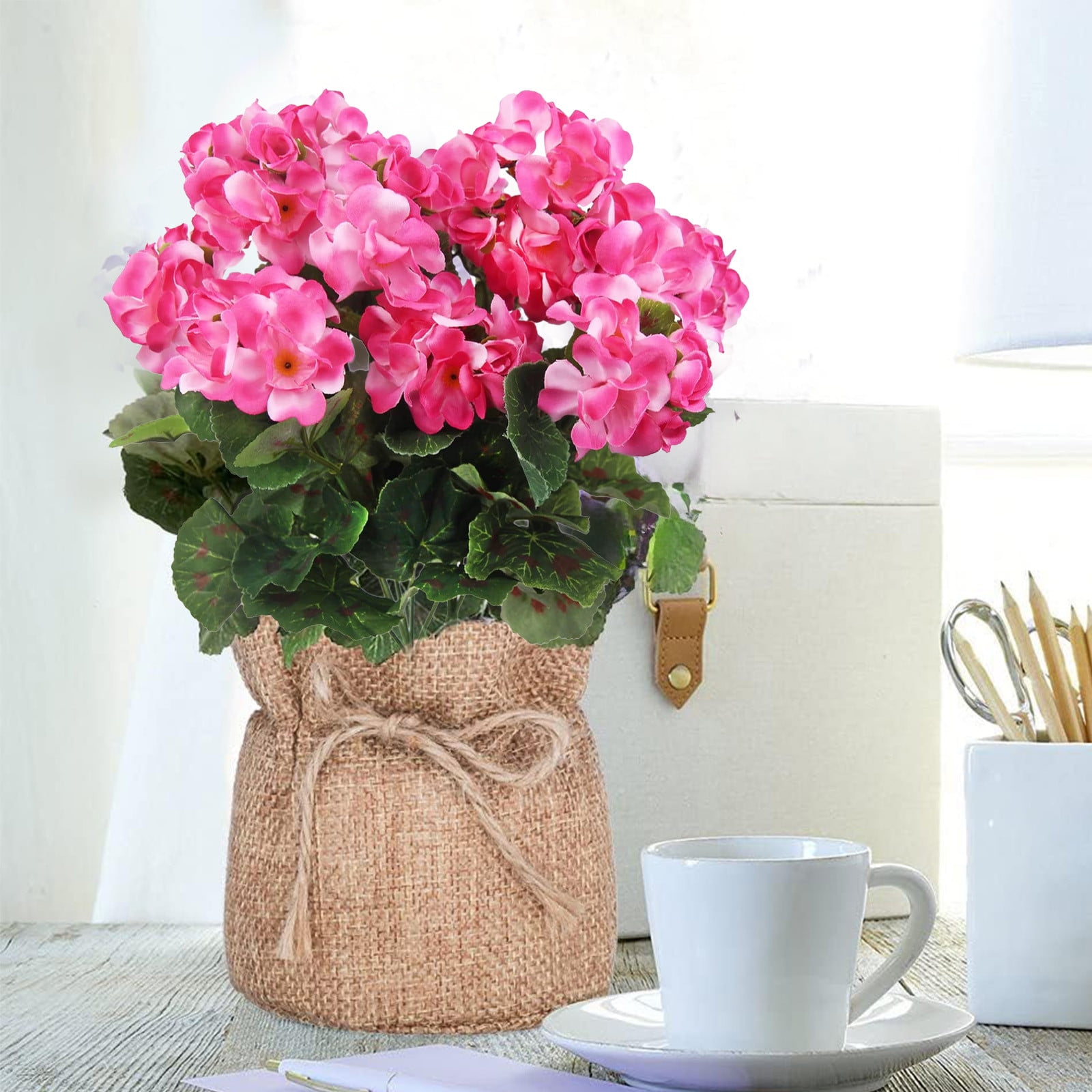 Nilvkv 2PCS Artificial Geraniums Fake Plants Silk Flowers Outdoor ...