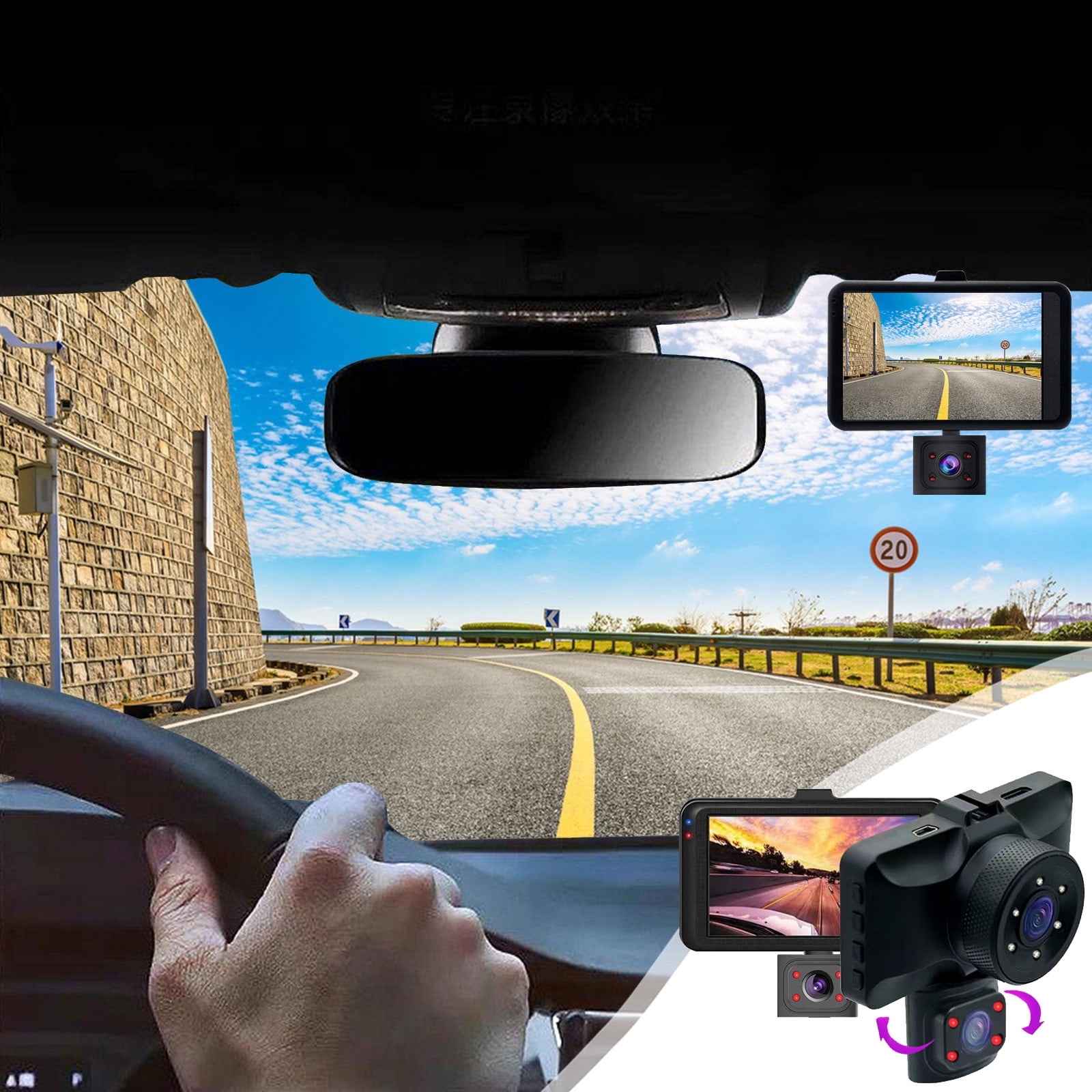 Nilvkv 3-inch Dash Cam Driving Recorder 1080p FHD Front and Inside Two ...