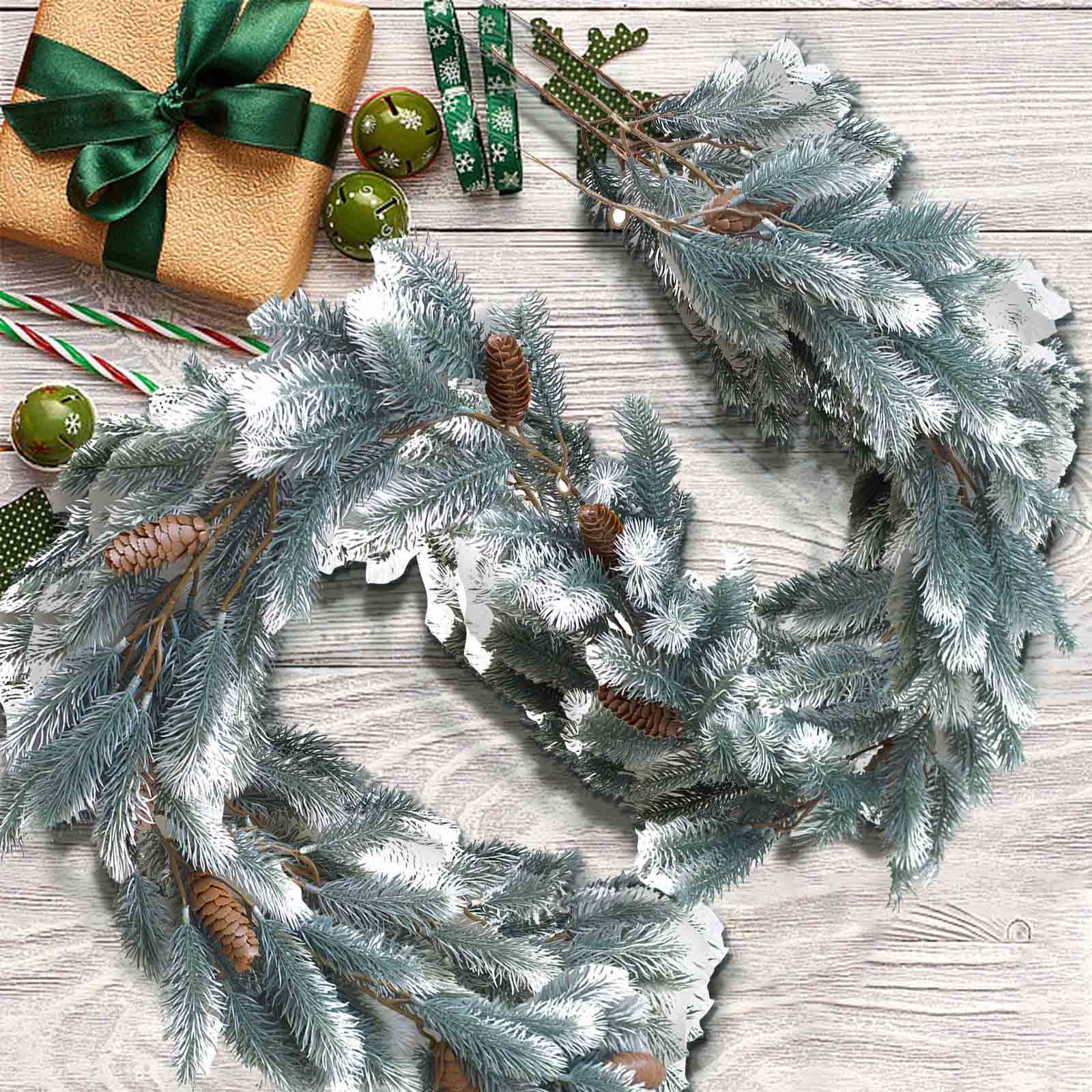 Nilvkv Artificial Christmas Garlands,6.2ft Green Rattan with White Pine ...